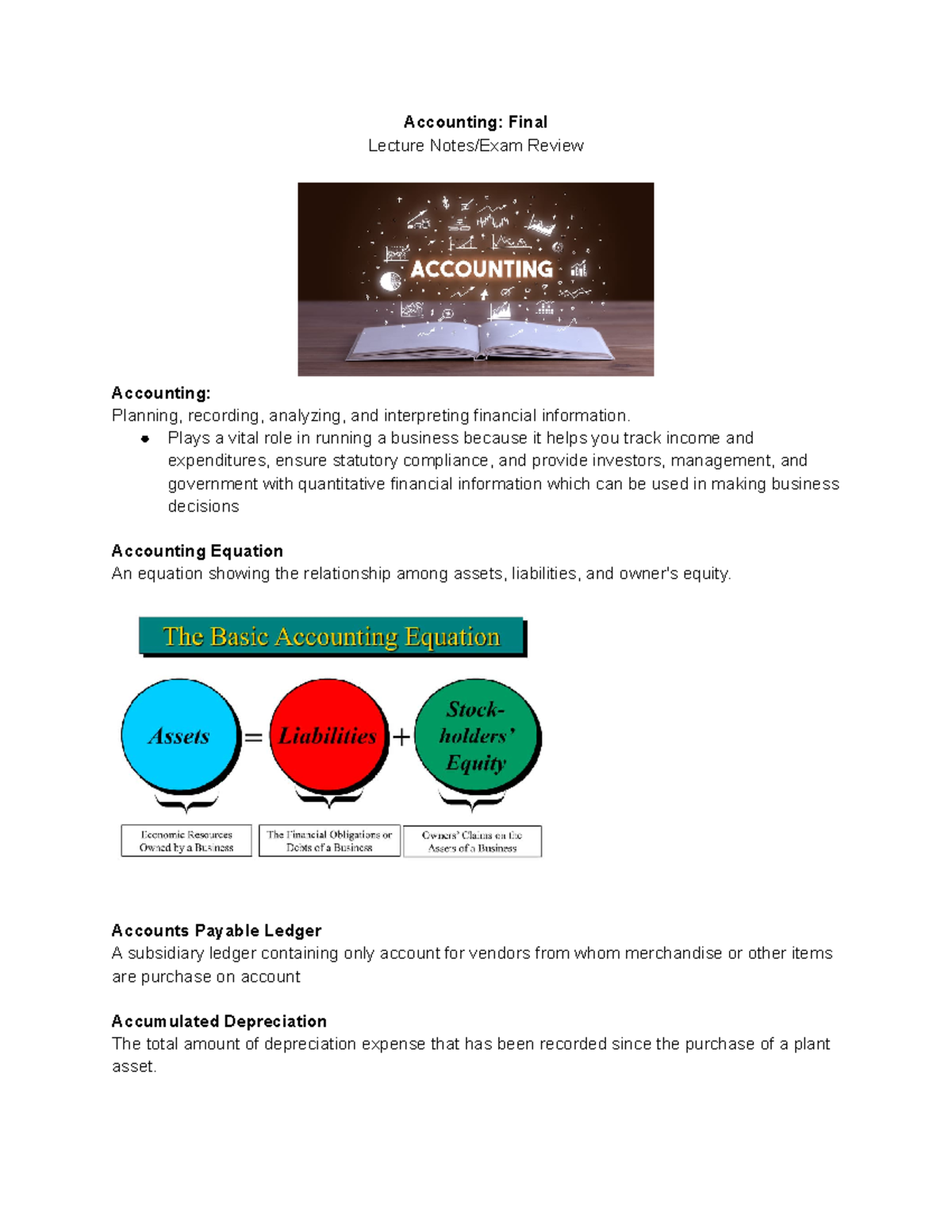 Accounting Final - Accounting: Final Lecture Notes/Exam Review ...