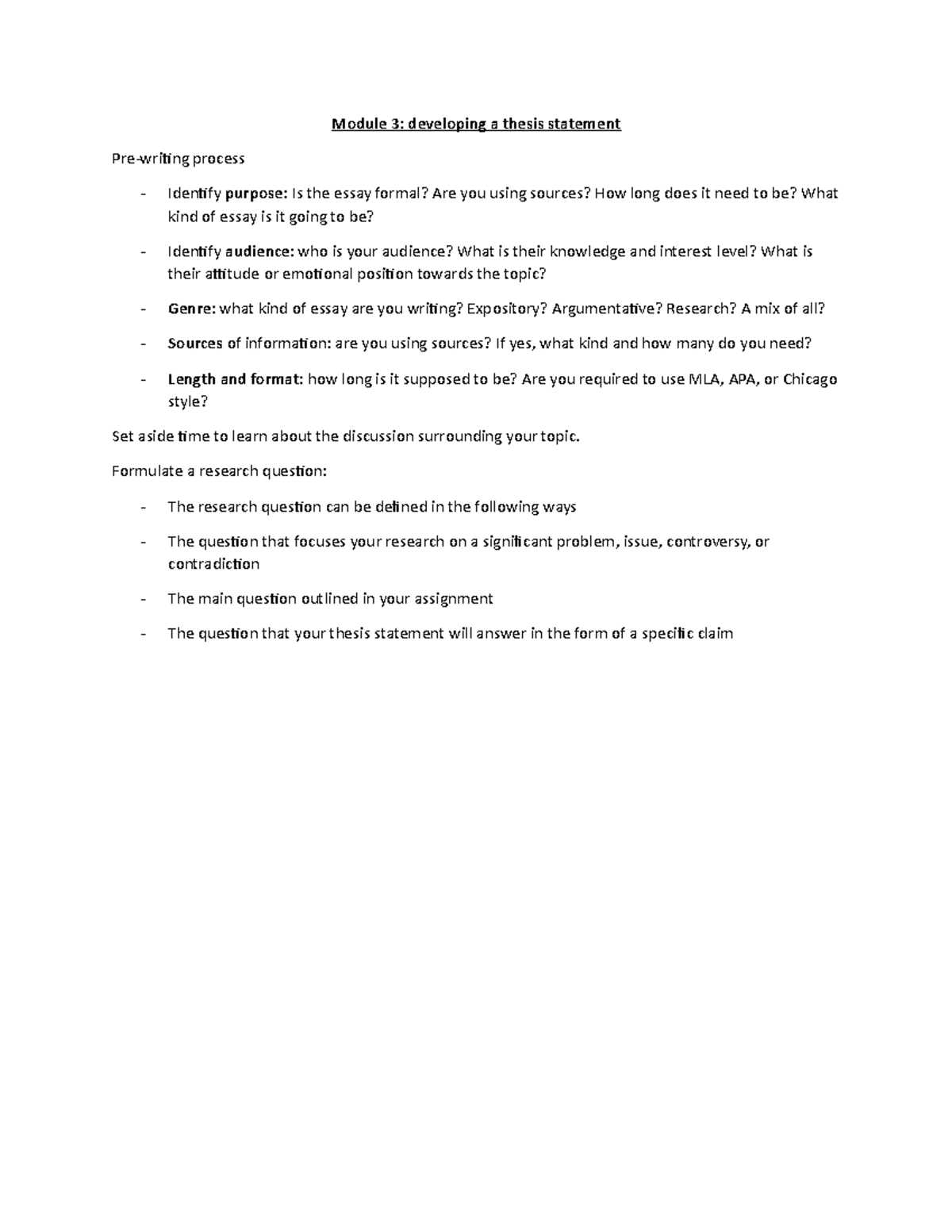 Thesis Statements - Lecture notes 2 - Module 3: developing a thesis ...