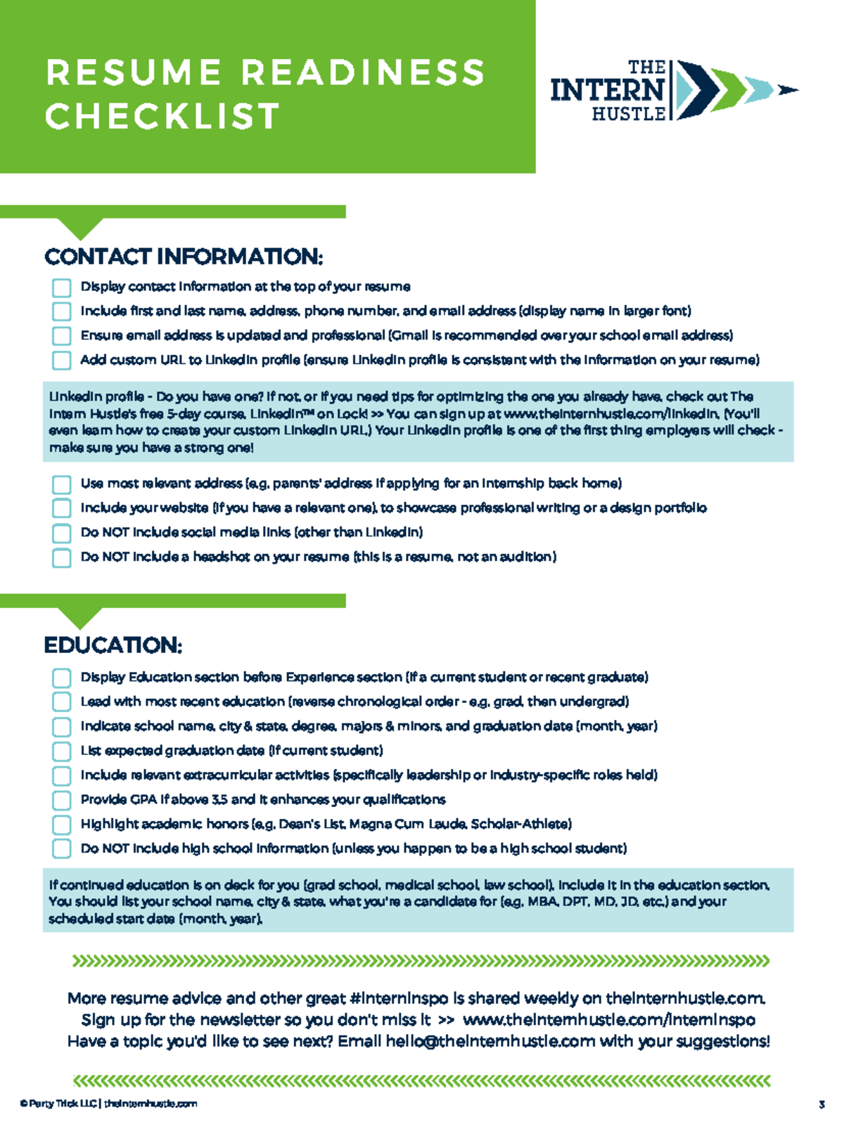 Resume Readiness Checklist The Intern Hustle-3 - Display contact ...