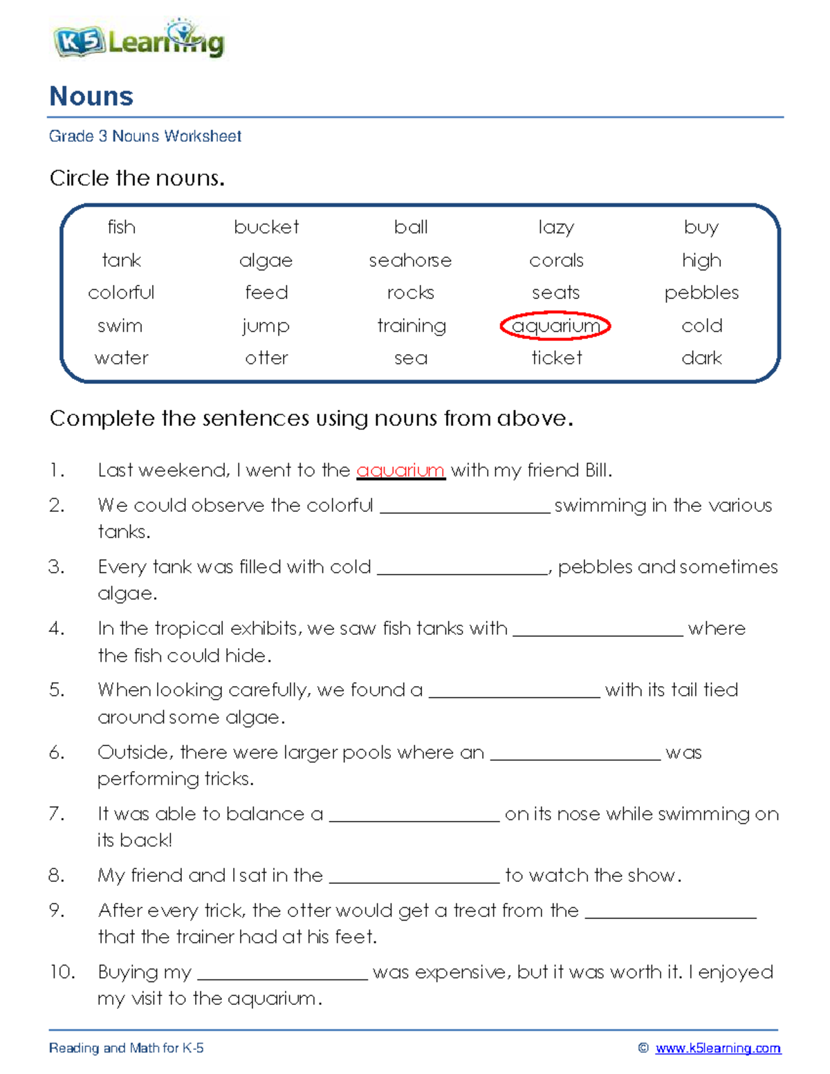 Grammar worksheet grade 3 nouns 0 - Reading and Math for K- 5 ...