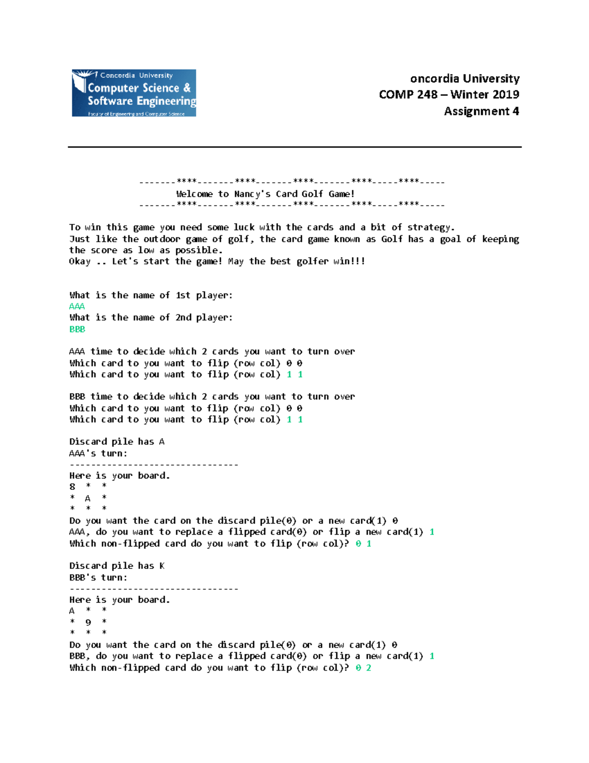 A4 Sample Output - assign - oncordia University COMP 248 – Winter 2019 ...