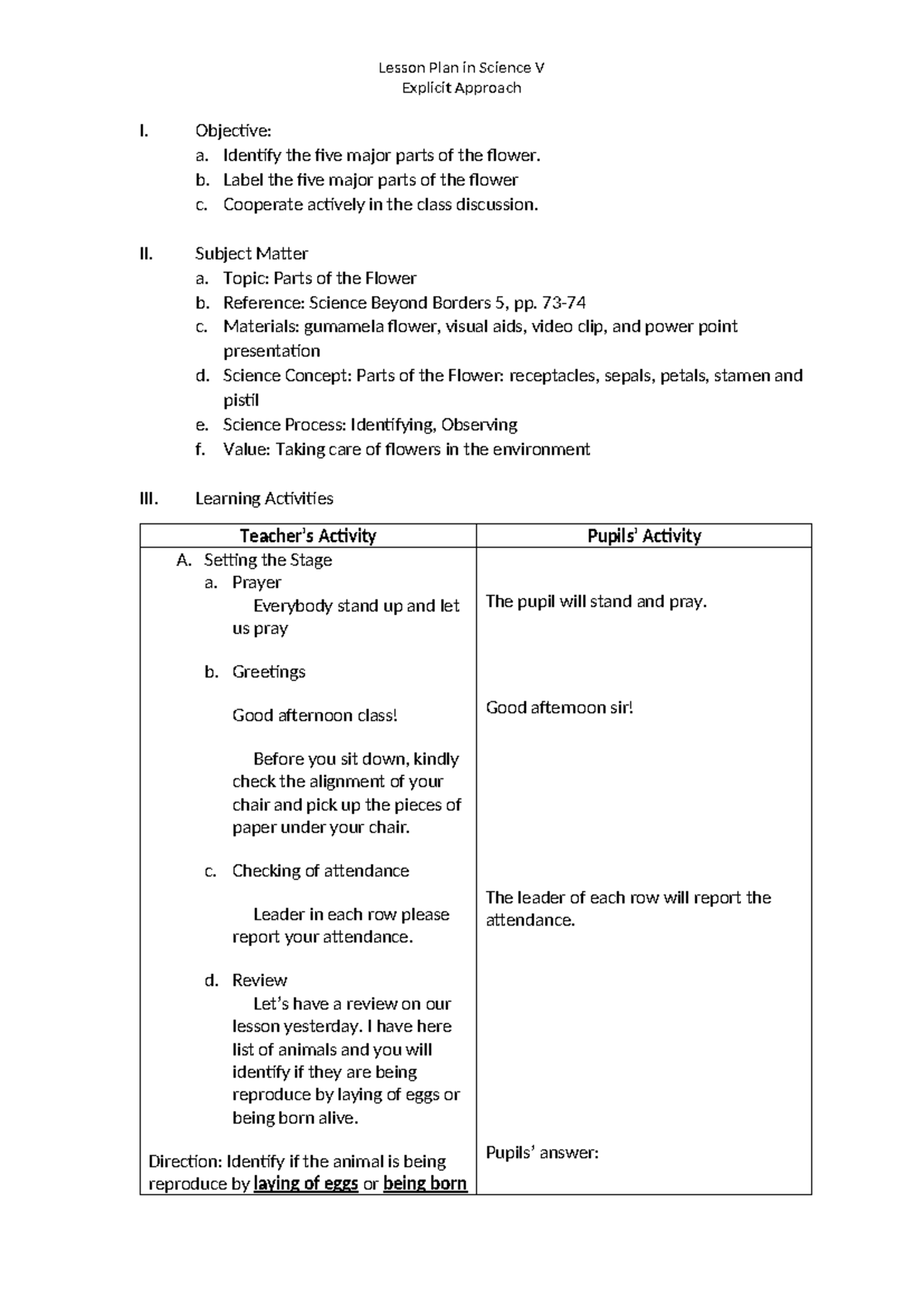 Explicit- Lesson-PLAN - Explicit Approach I. Objective: a. Identify the ...