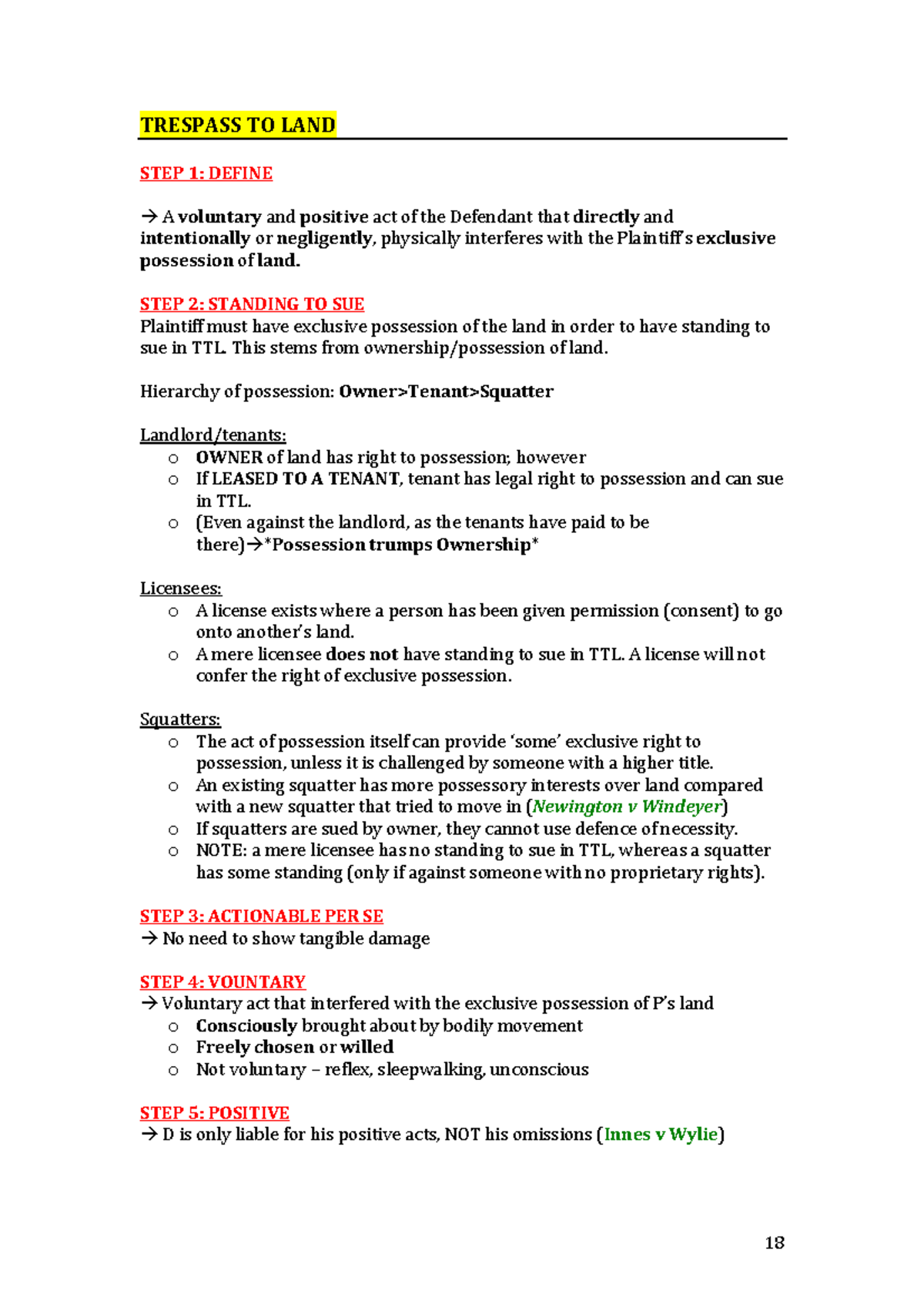 Trespass to land session 2 - TRESPASS TO LAND STEP 1: DEFINE à A ...