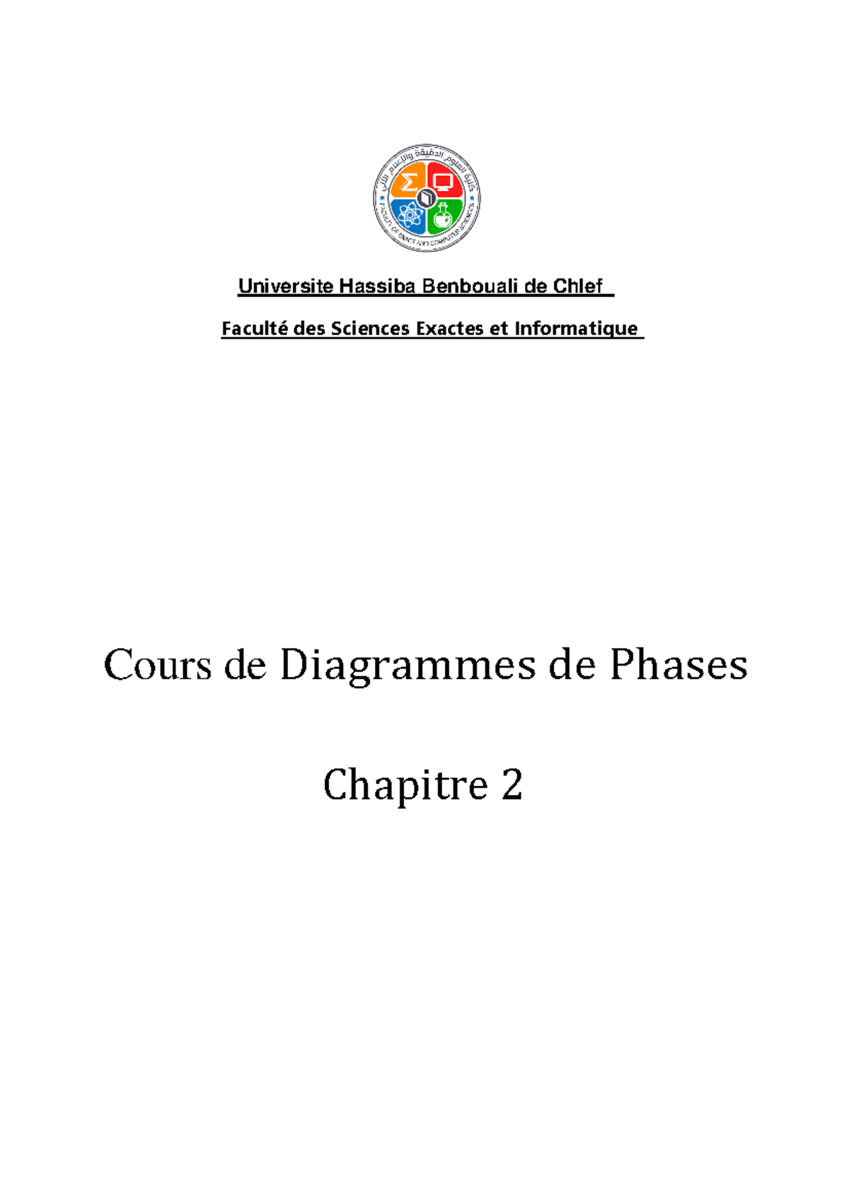 Cours de Diagrammes de Phases chapitre 2 - Universite Hassiba Benbouali de Chlef Faculté des ...