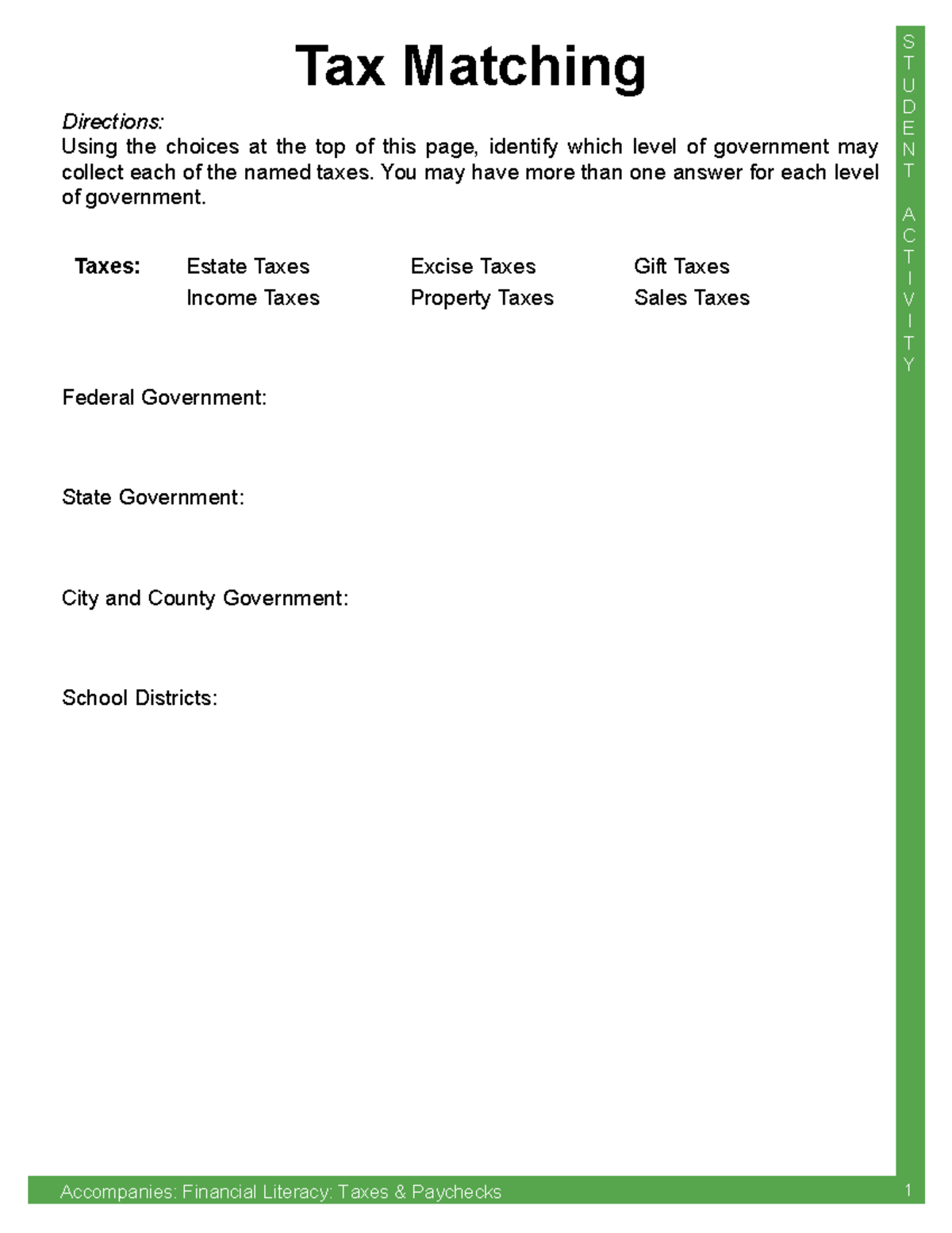 Parth Patel - Activity - Tax Matching - S T U D E N T A C T I V I T Y ...