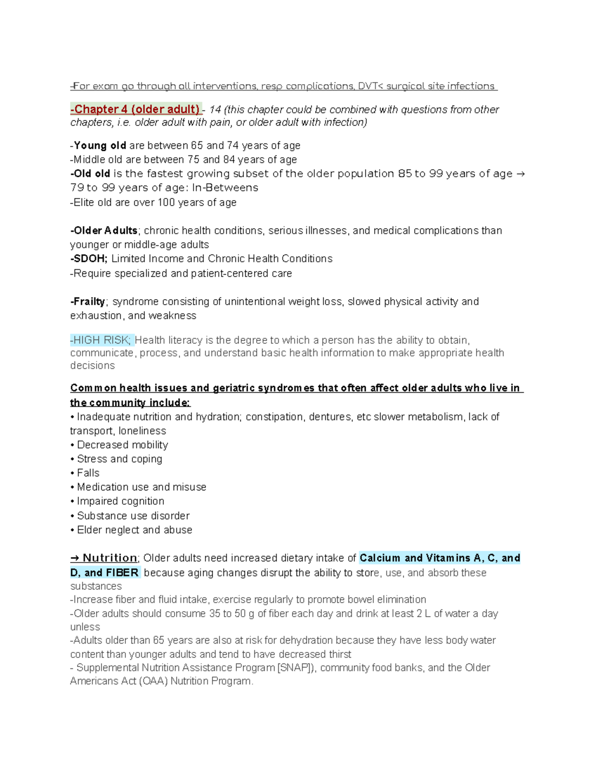 OA Health Study Guide- Exam 1 -For exam go through all interventions ...