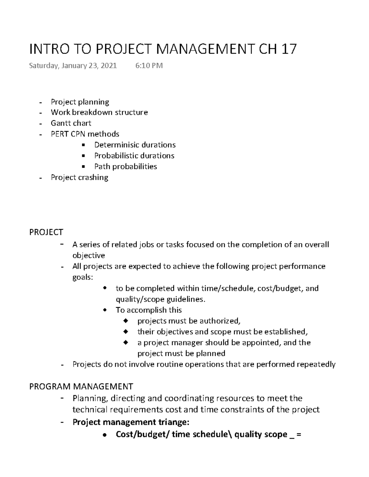 Intro TO Project Management CH 17 - Project planning Work breakdown ...