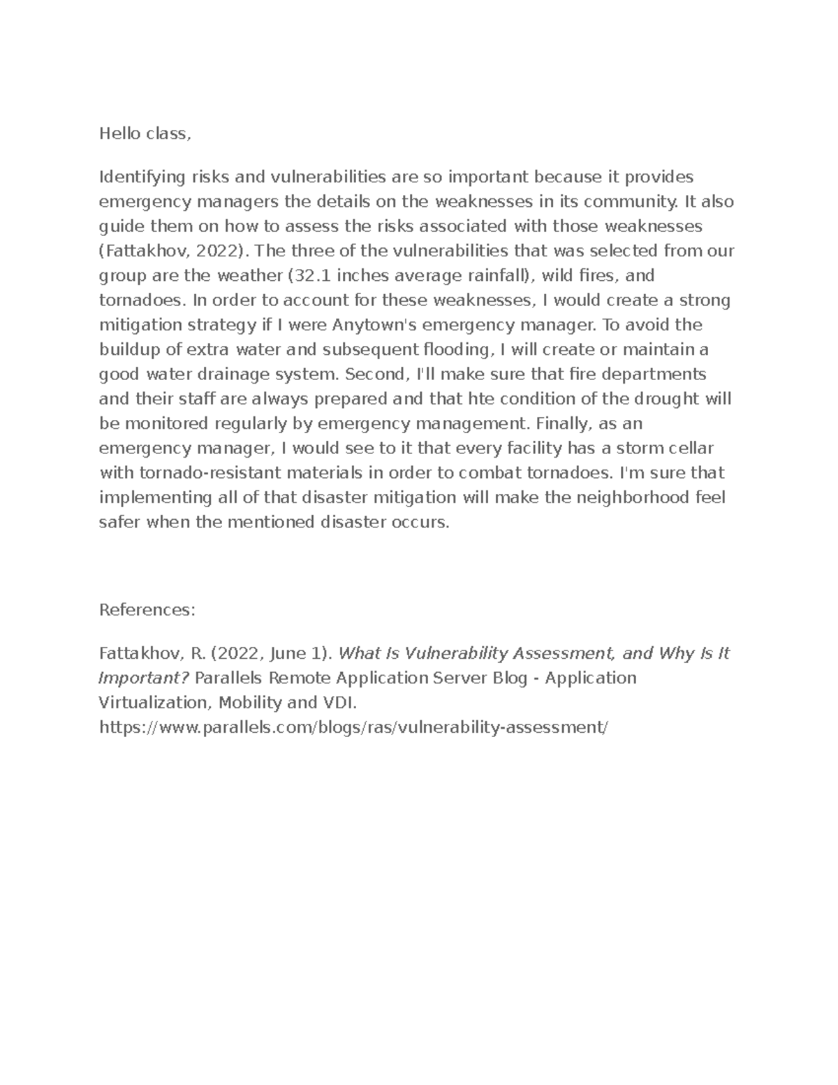 EMM-311 T2 DQ2 - asdasdsad - Hello class, Identifying risks and ...