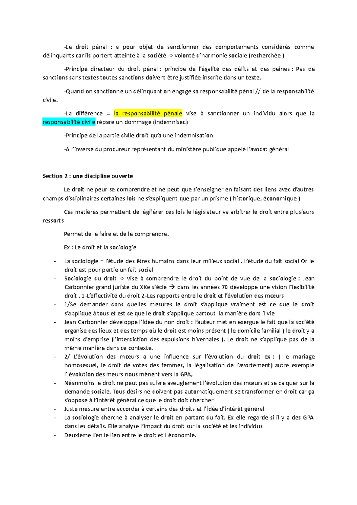 05-09-23 - Note cou Cm -Le droit pénal : a pour objet de sanctionner ...