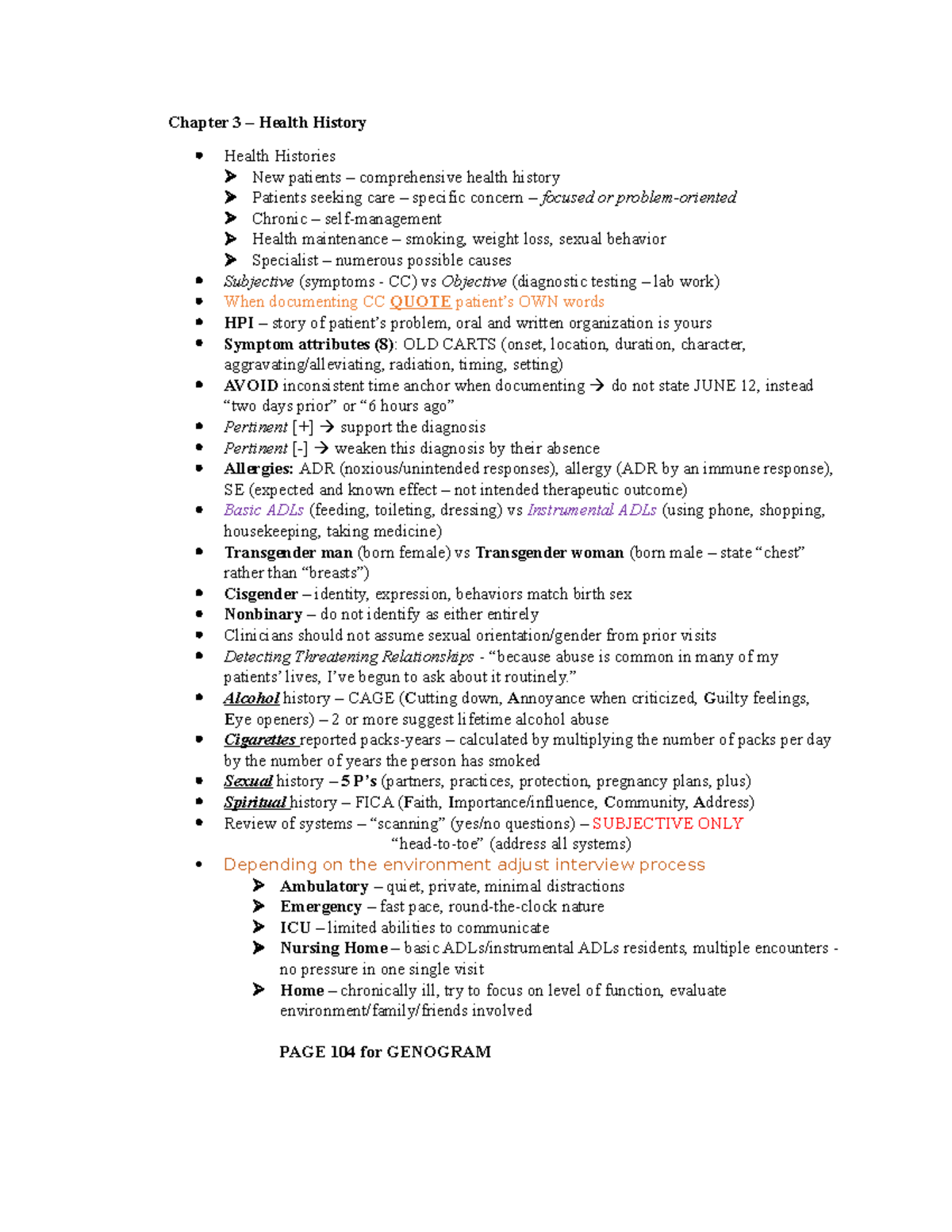 Chapter 3 - Health Assessment - Chapter 3 Health History Health ...