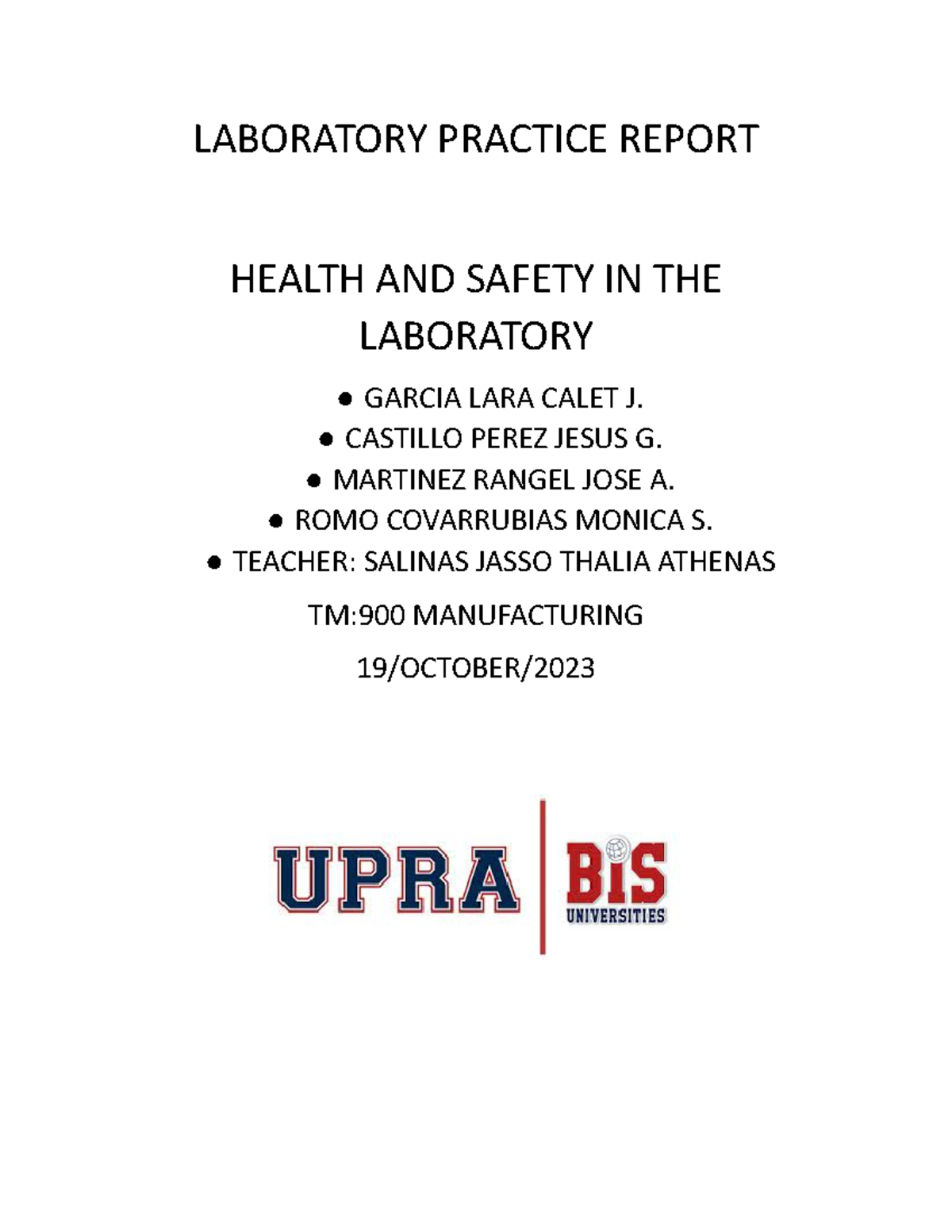 Laboratory Practice Report.docx - LABORATORY PRACTICE REPORT HEALTH AND ...