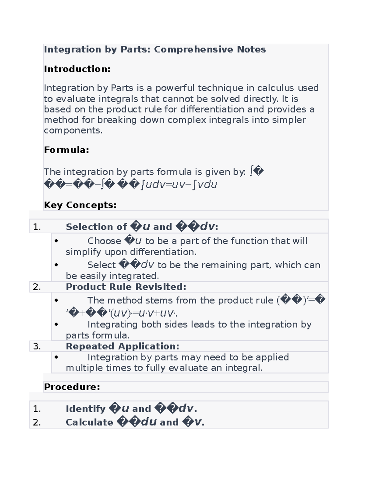 Integration by Parts - It is based on the product rule for ...