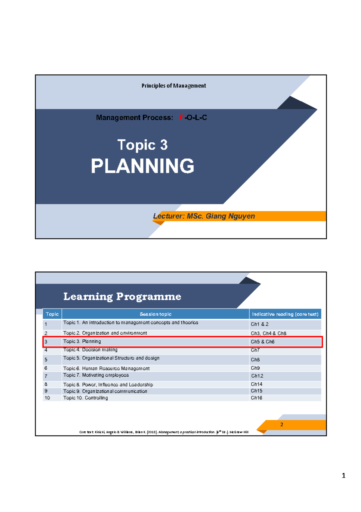 Topic 3 - Planning - slide - Management Process: P-O-L-C Topic 3 ...