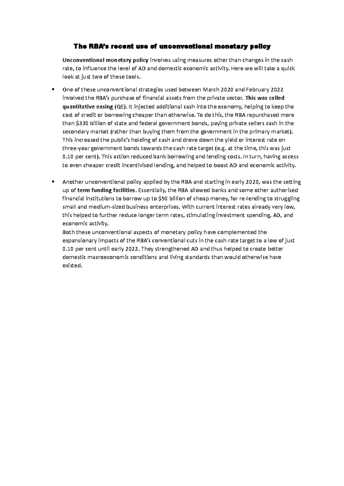 The RBA’s recent use of unconventional monetary policy - The RBA’s recent use of unconventional ...