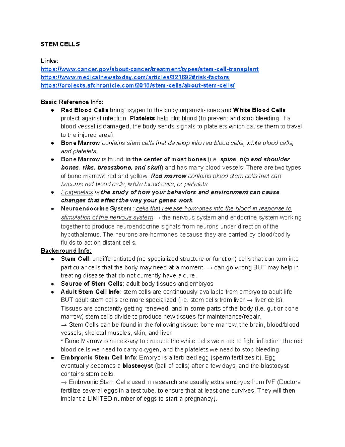 Lab - Stem Cell Research - STEM CELLS Links: - Studocu