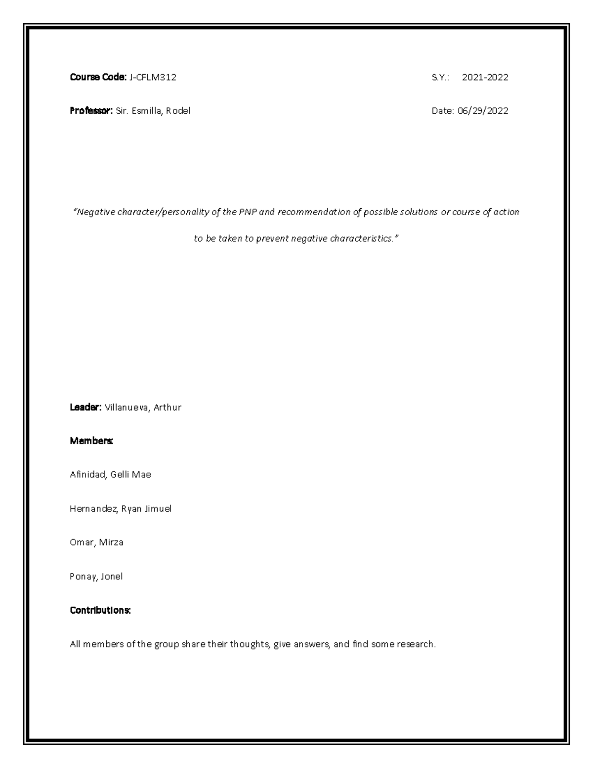 Character Formation 2 Summative 4 Group 5 final - Course Code: J ...
