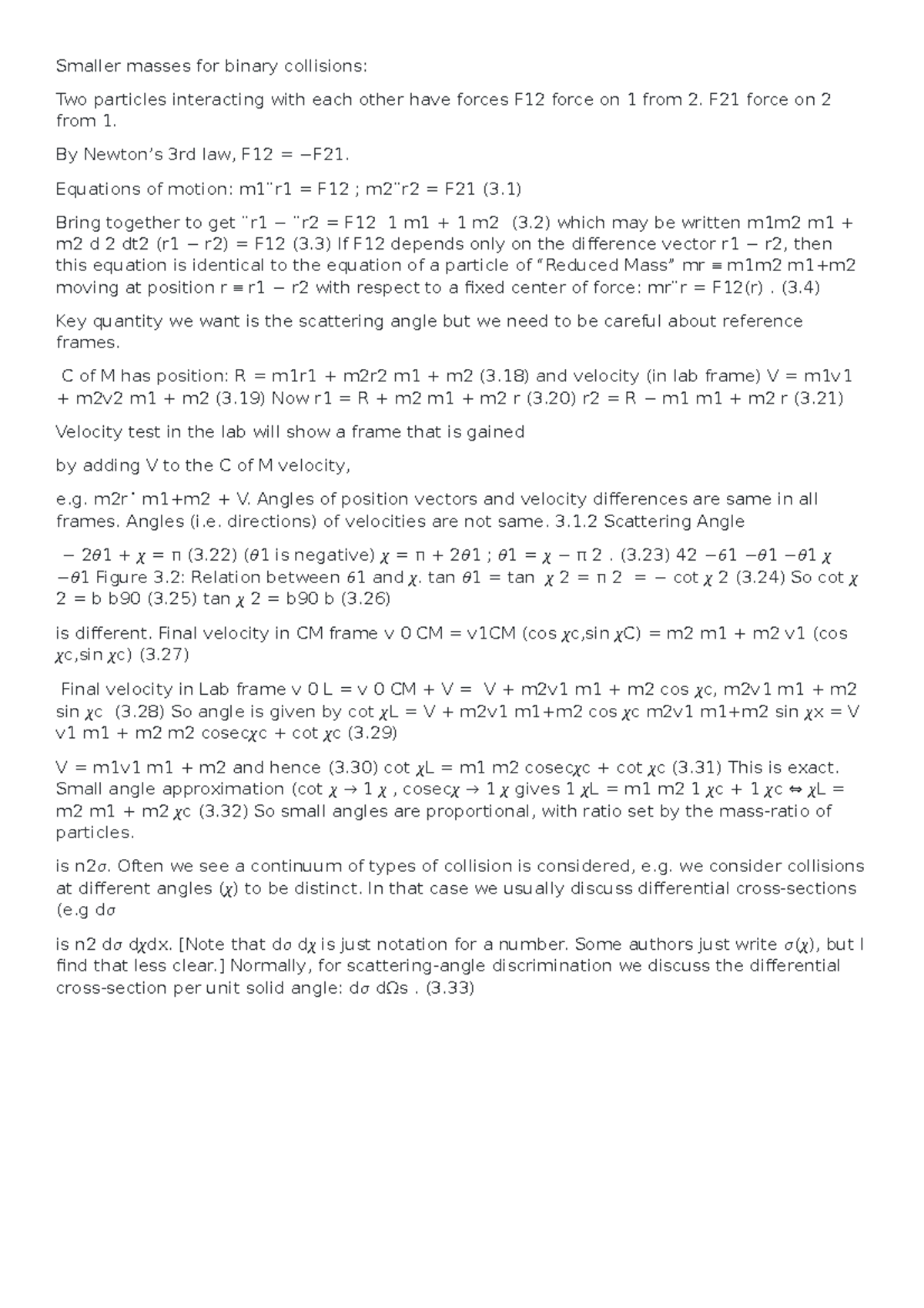 Plasma Physics 3 - Smaller masses for binary collisions: Two particles interacting with each ...