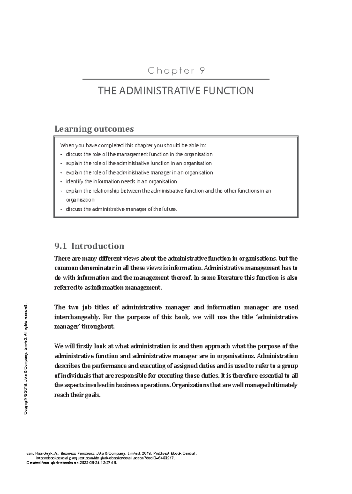 14 - notes - C h a p t e r 9 THE ADMINISTRATIVE FUNCTION Learning ...