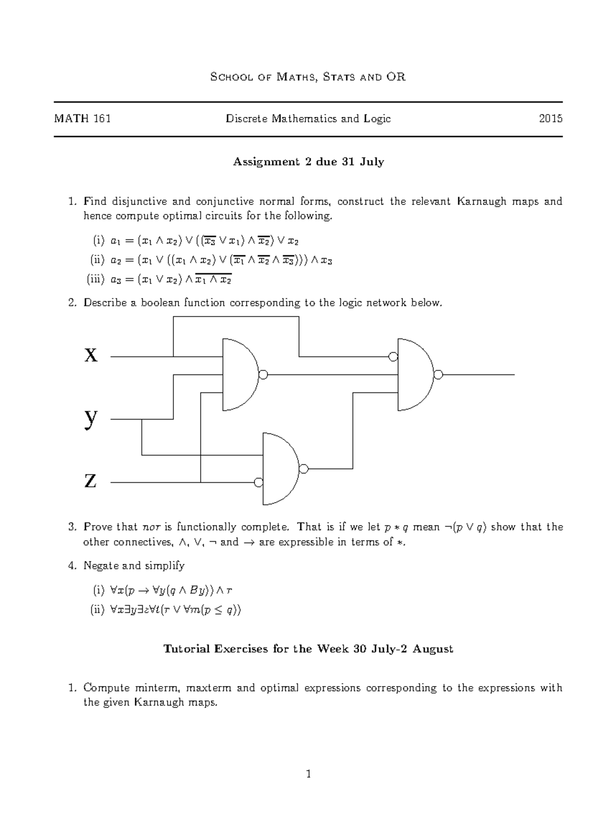 Math161 Assignment 2 Questions - School of Maths, Stats and OR MATH 161 ...