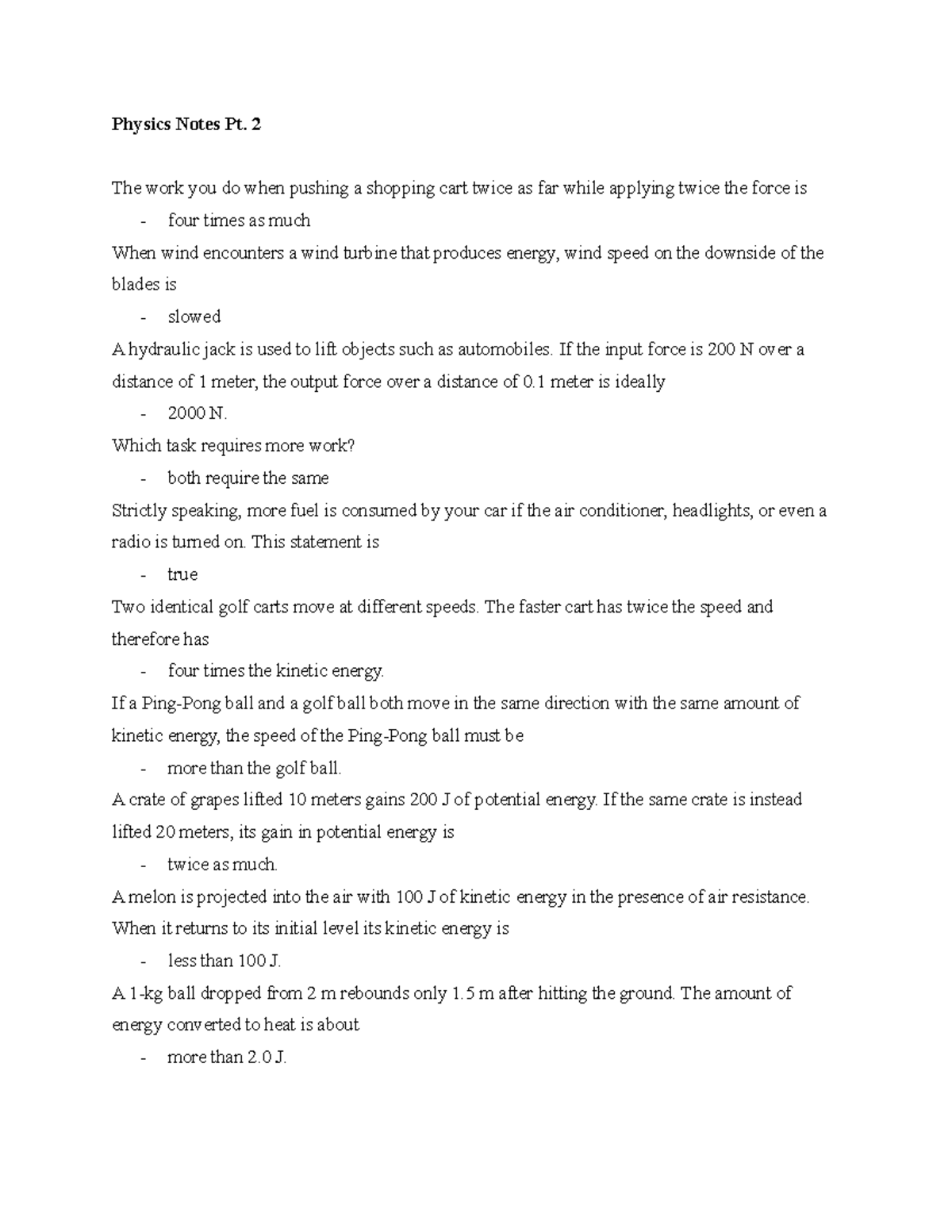 Physics Notes Pt.2. pdf - Physics Notes Pt. 2 The work you do when ...