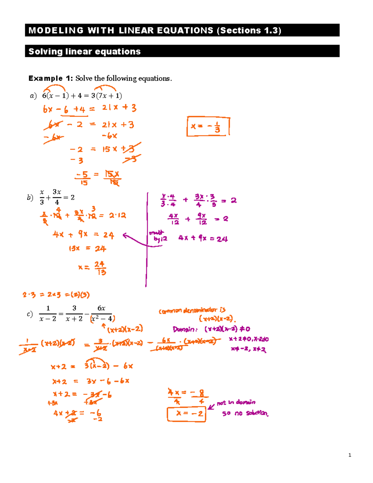 120 15F notes 1 - Chapter 1.3 Review - MODELING WITH LINEAR EQUATIONS ...