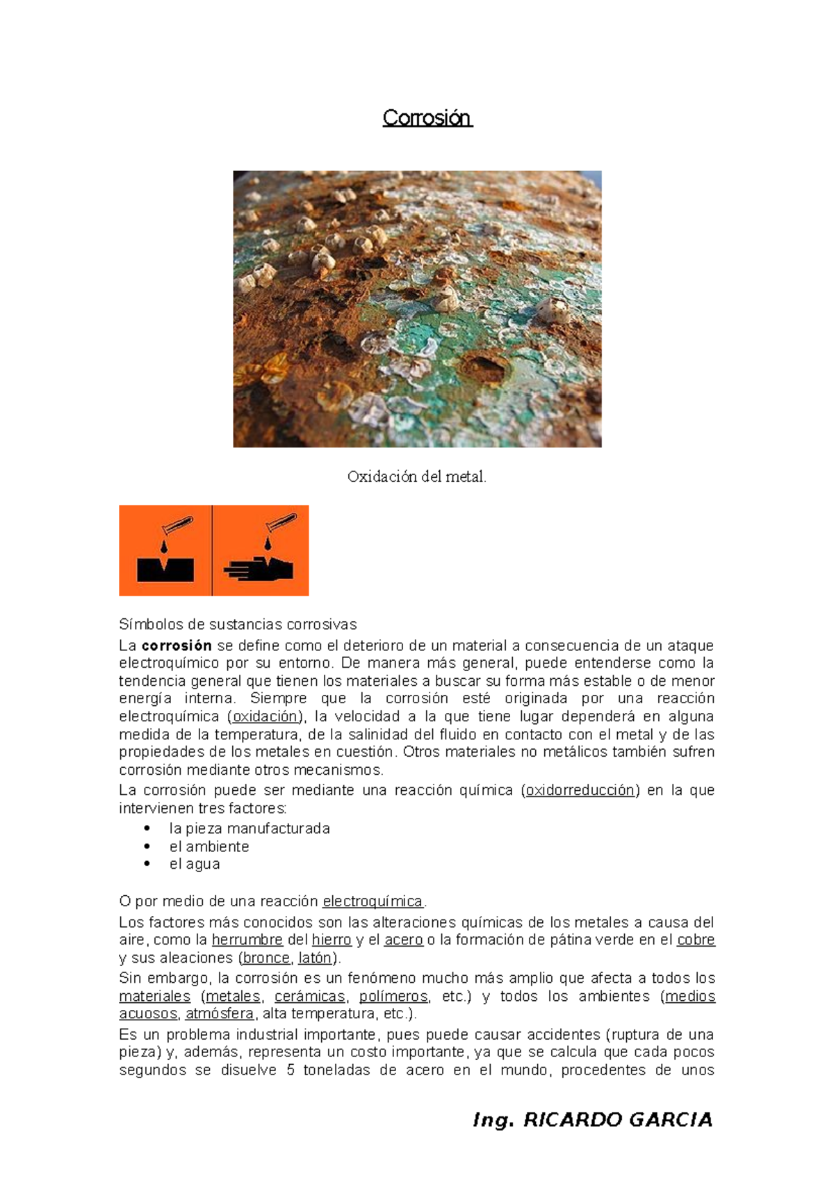 Corrosion - Corrosión Oxidación del metal. Símbolos de sustancias ...