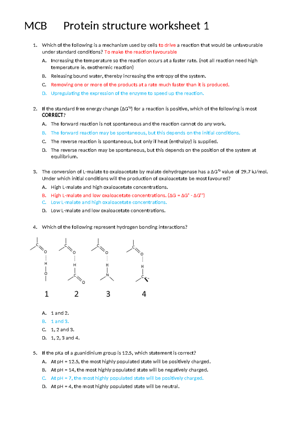 1.1 Protein Structure worksheet 1 - MCB Protein structure worksheet 1 ...
