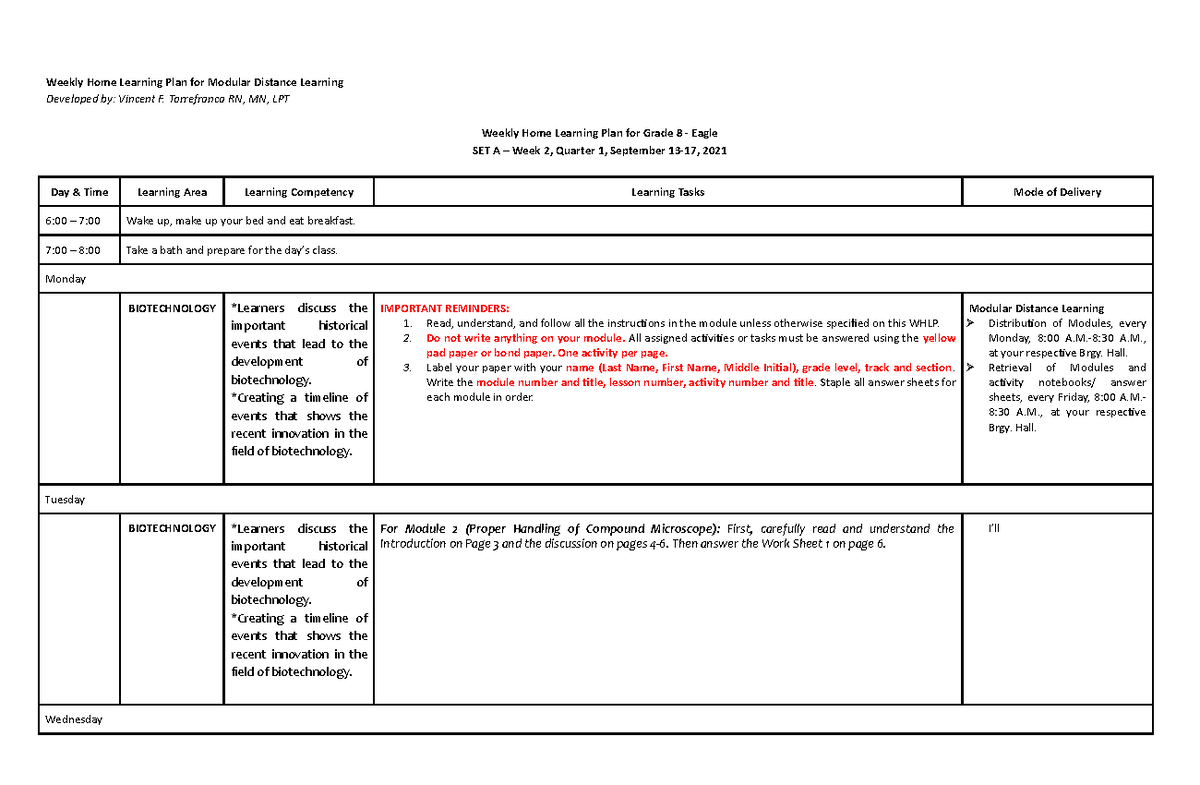 1 - Ssss - Weekly Home Learning Plan for Modular Distance Learning ...