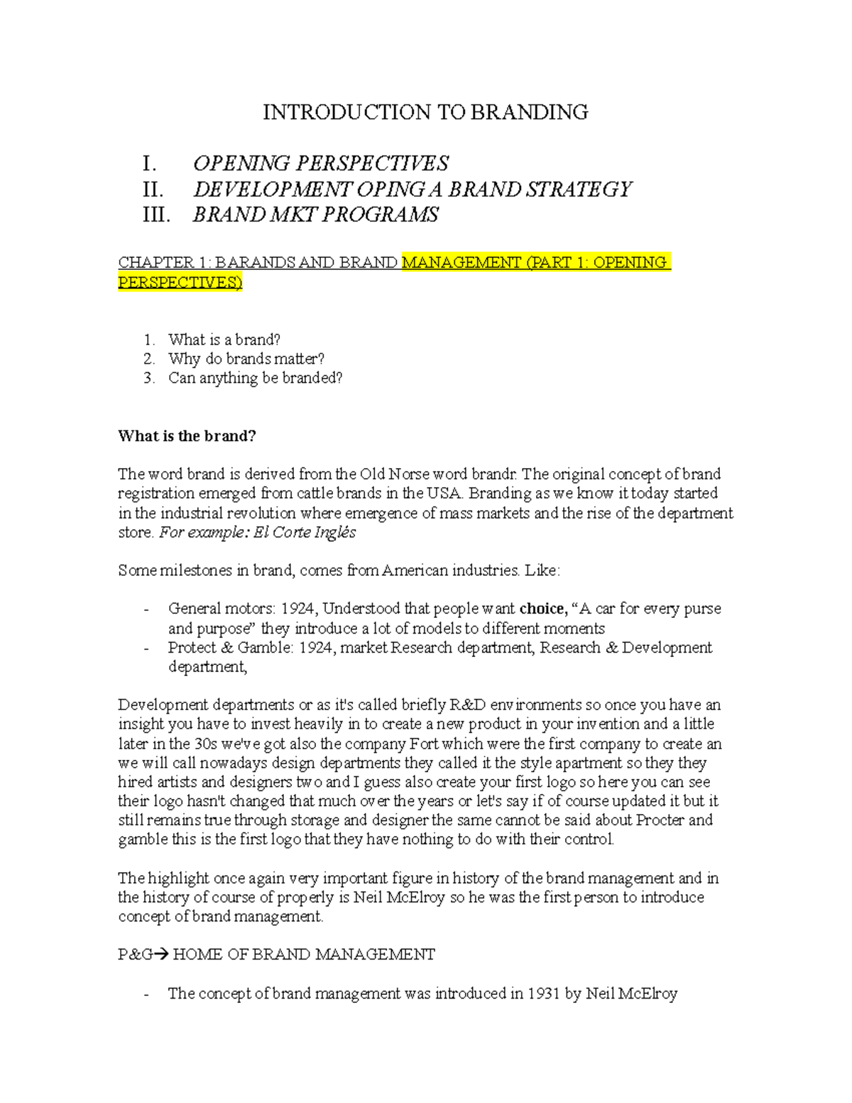 Intro TO Branding - INTRODUCTION TO BRANDING I. OPENING PERSPECTIVES II ...