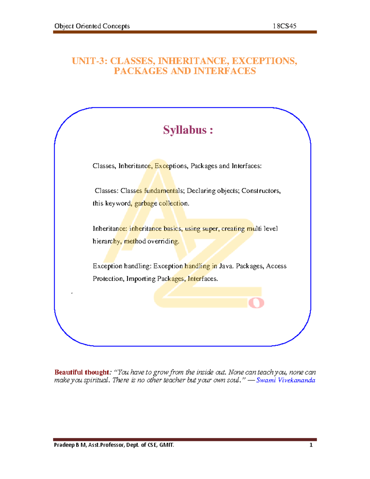 Ooc Mod3az Documents 18cs45 Unit 3 Classes Inheritance Exceptions Packages And
