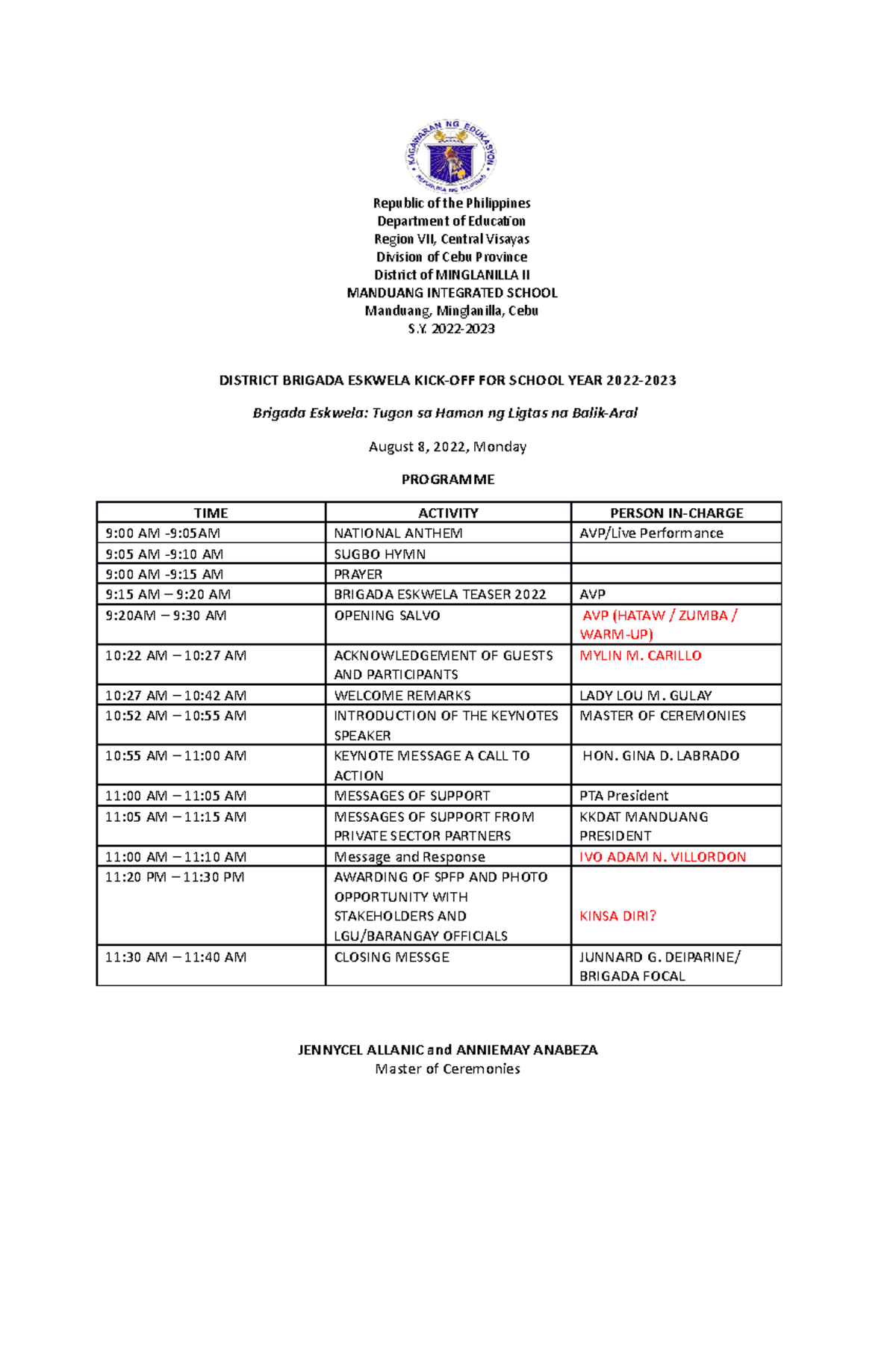 District- Brigada-KICK-OFF Programme-2022-20223 - Republic of the ...