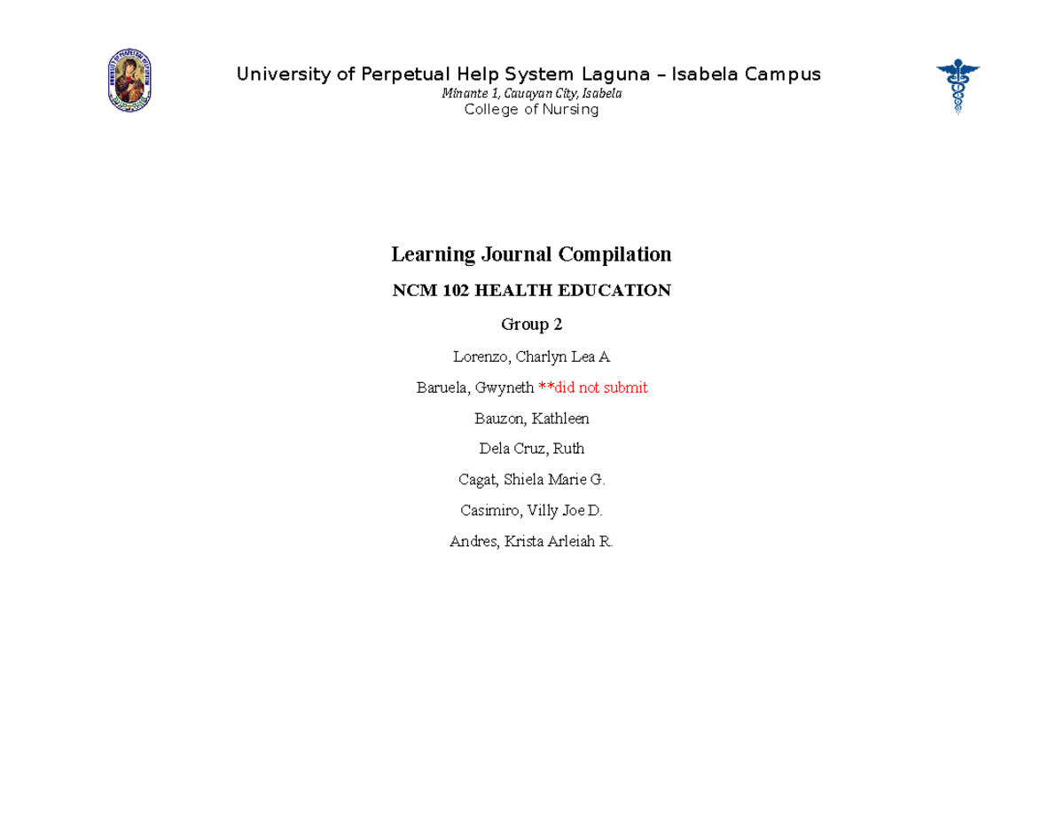 Learning- Journals - Minante 1, Cauayan City, Isabela College of ...