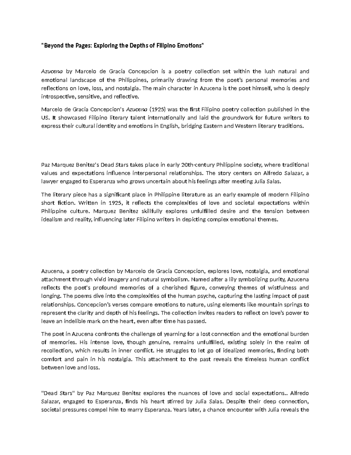 Beyond the Pages - literary analiysis about "deads star" by paz marquez ...