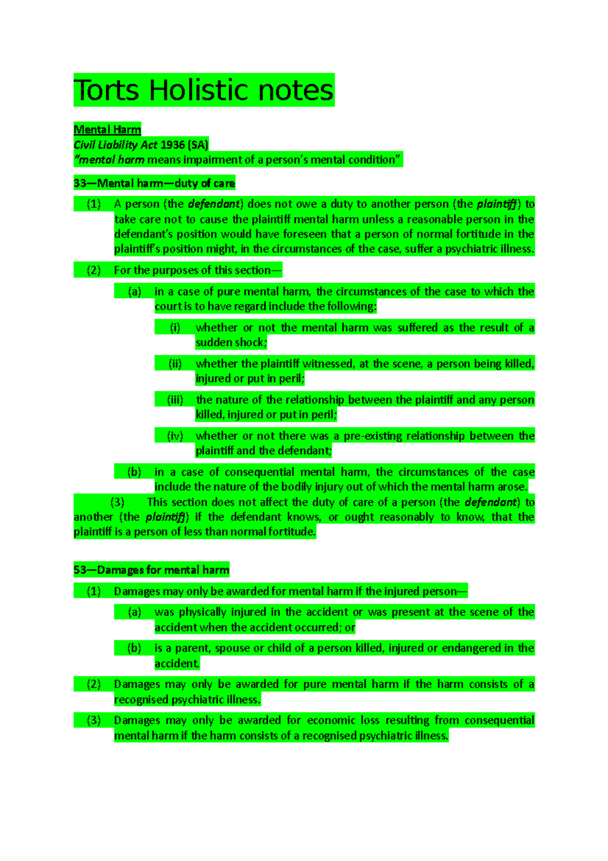 General-Torts-notes - Torts Notes - Torts Holistic notes Mental Harm ...