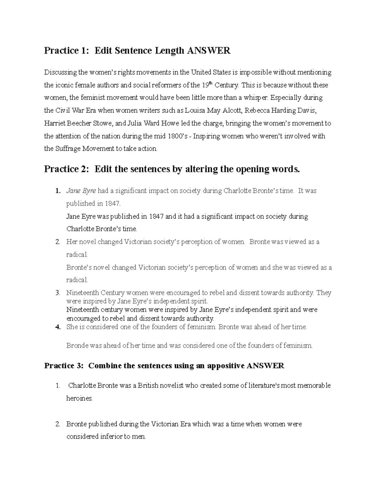 Sentence Variety Worksheet 1 - Google Docs - Practice 1: Edit Sentence ...