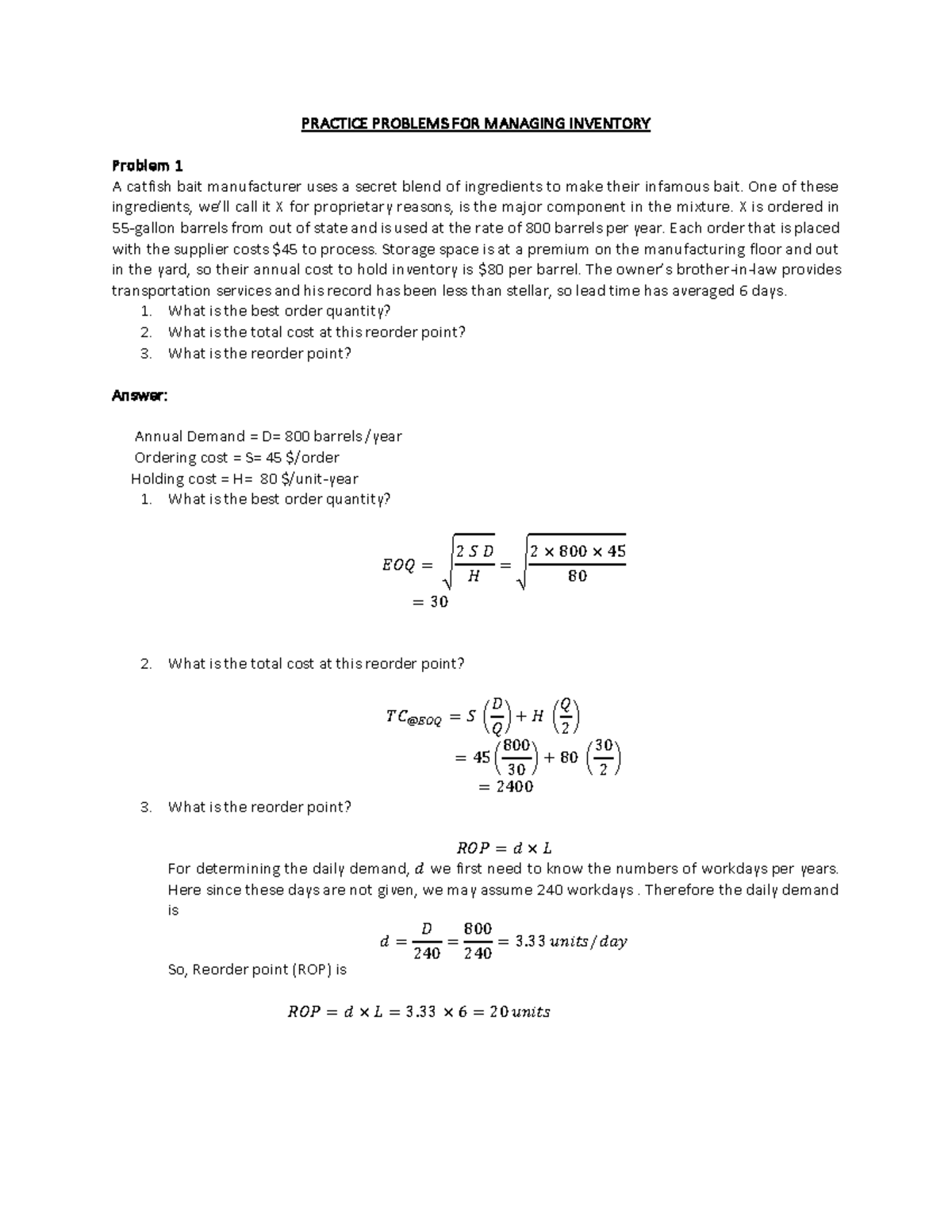 Practice Problems FOR Managing Inventory - PRACTICE PROBLEMS FOR ...