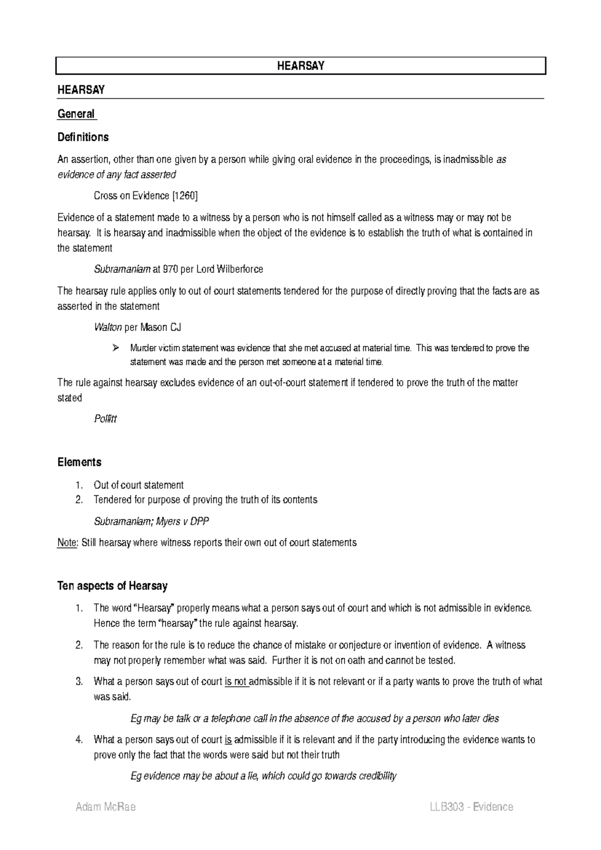 7.0 Hearsay and Exceptions - LLB303 - QUT - Studocu