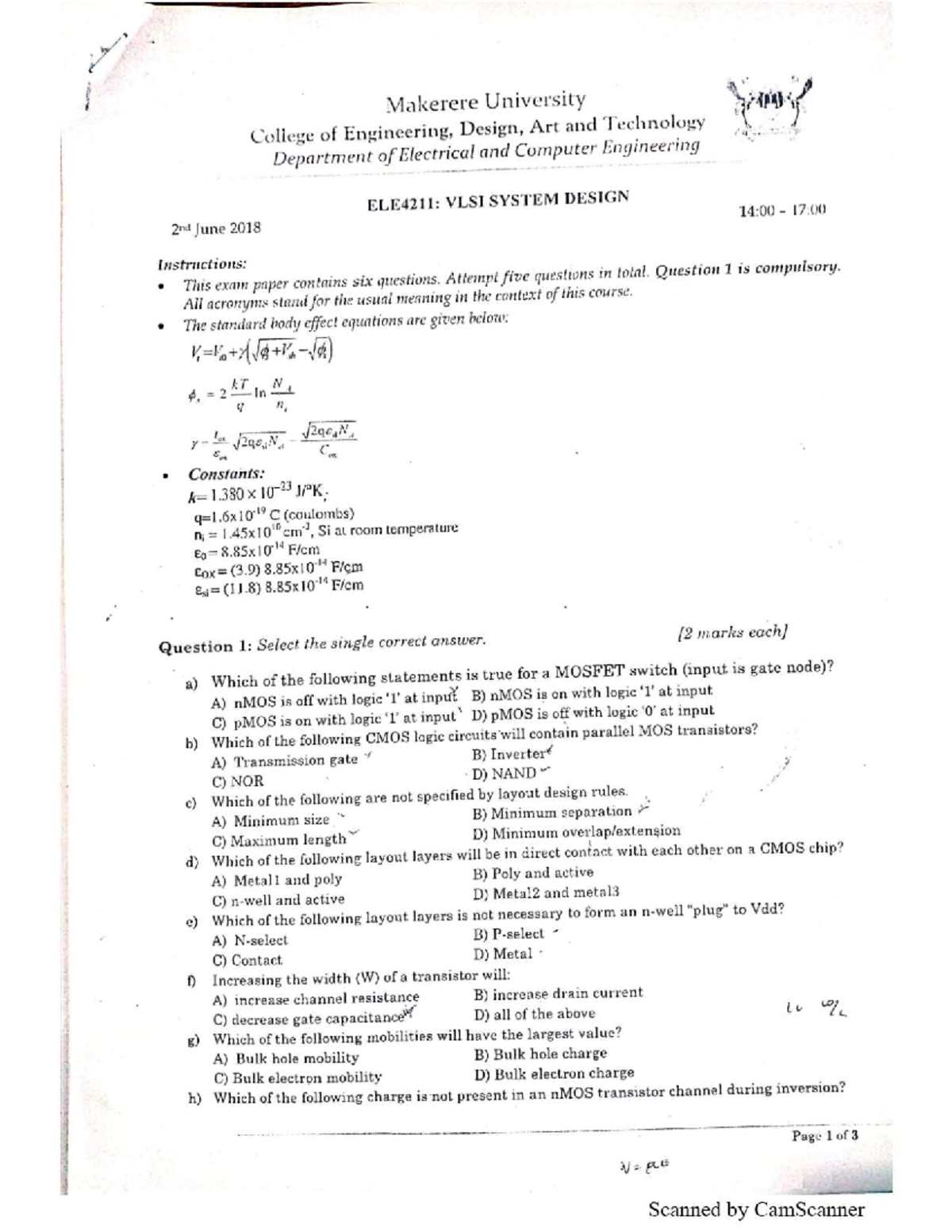 Exam8 - vsli makerere past paper - Electrical Engineering - Studocu