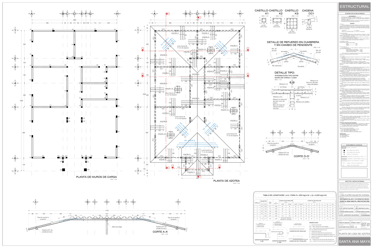 EST losa CASA 2021 - NOTAS GENERALES 1. Acotaciones en centímetros, los niveles se manejan en ...