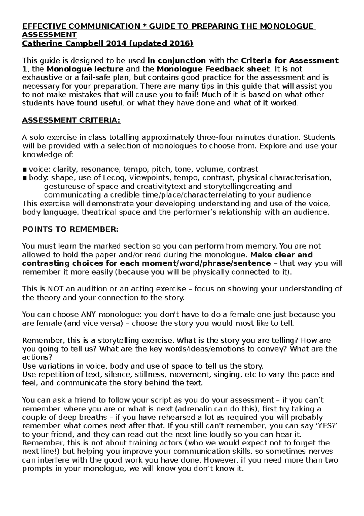 Guide To Monologue Preparation - EFFECTIVE COMMUNICATION * GUIDE TO ...