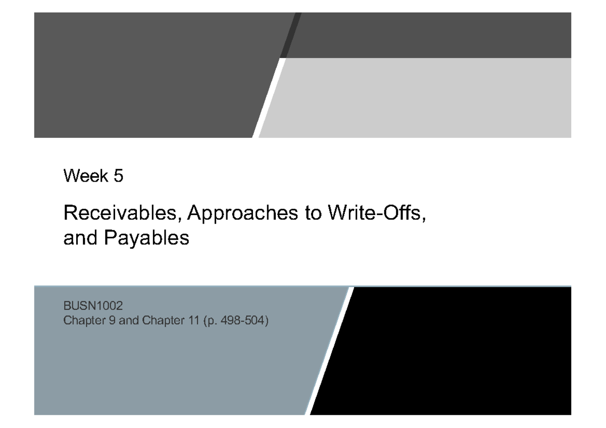 BUSN1002 Week 5 Receivables Approaches to Write Offs and Payables Full ...