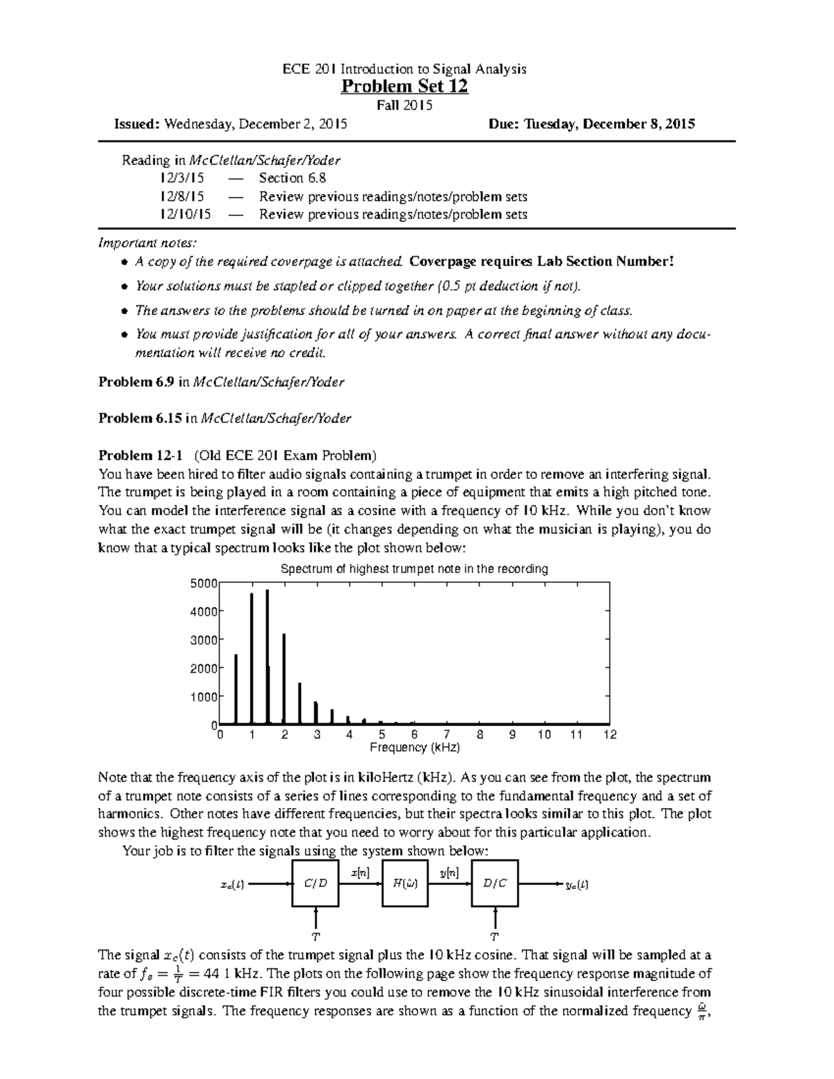Problem Set 12 - 2015 - ECE 201 Introduction to Signal Analysis Problem ...