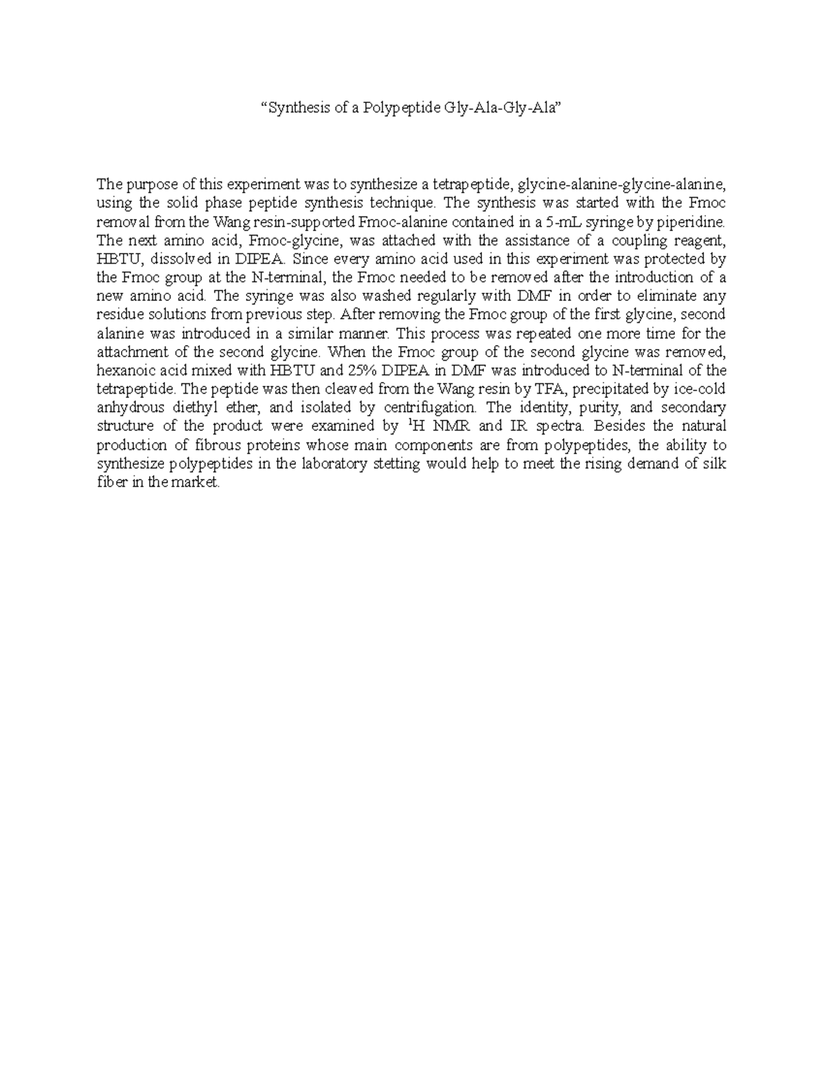 Synthesis of a Polypeptide Gly-Ala-Gly-Ala - “Synthesis of a ...