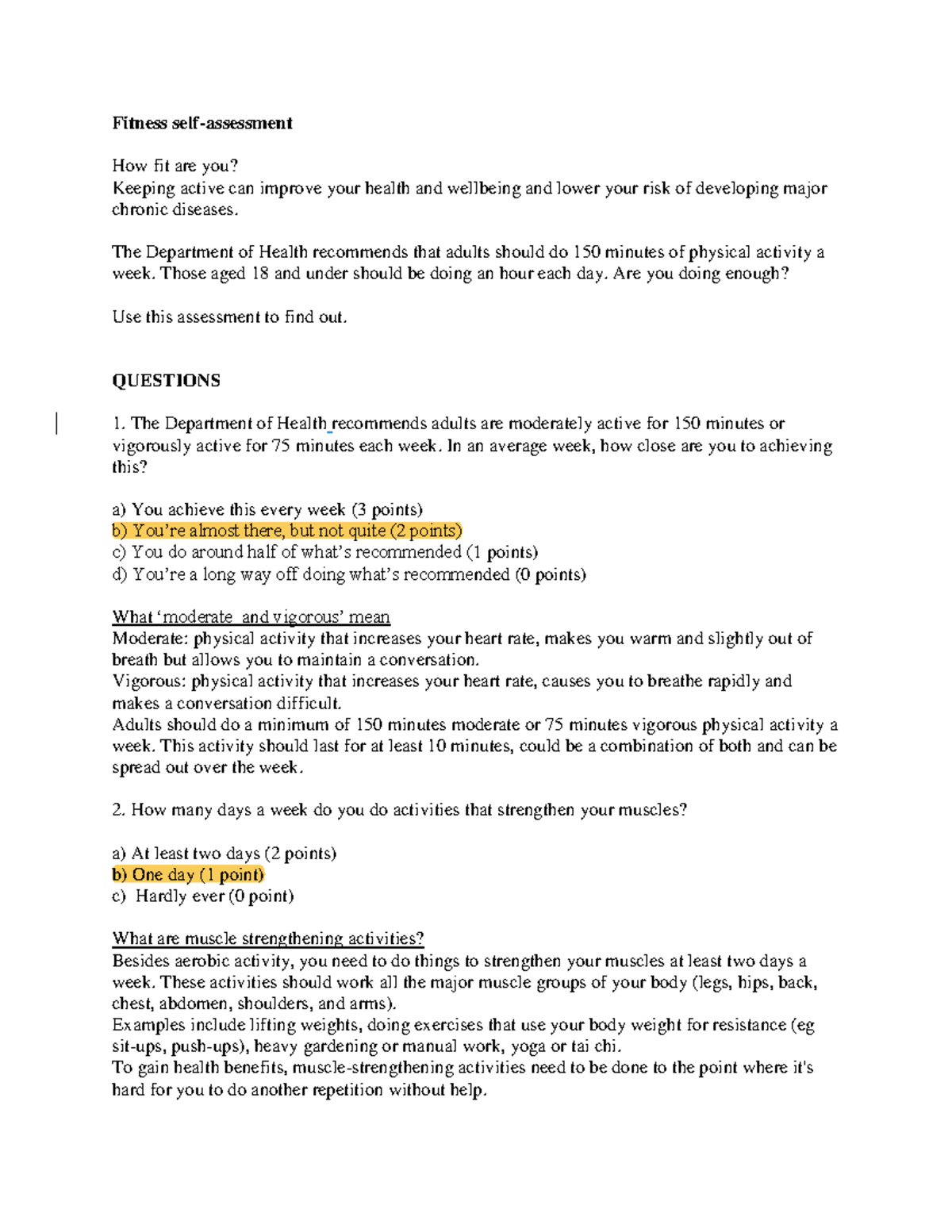 Ass6 - Fitness - assignment 6 - Fitness self-assessment How fit are you ...