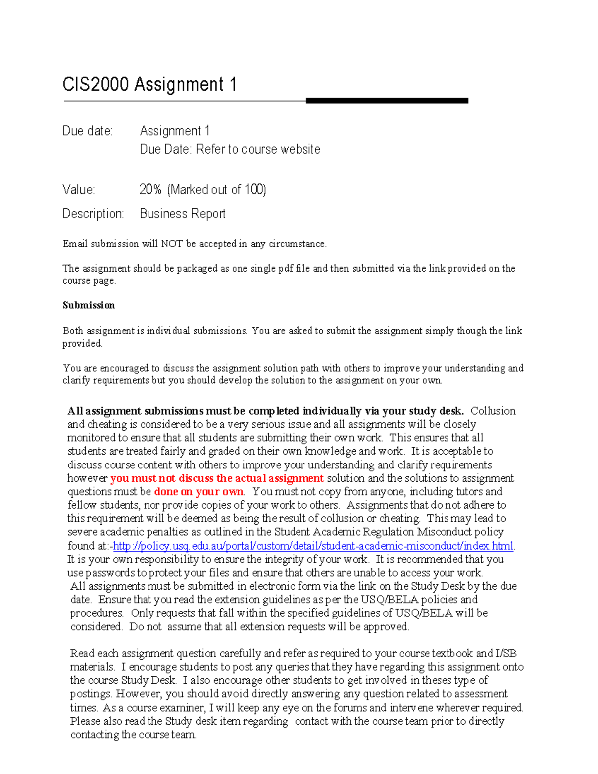 CIS2000 Assignment 1 S3 2015 - CIS2000 Assignment 1 Due date ...