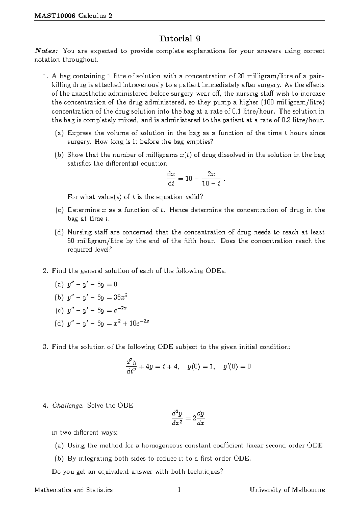 Week 9 tutorial questions - MAST10006 Calculus 2 Tutorial 9 Notes: You ...