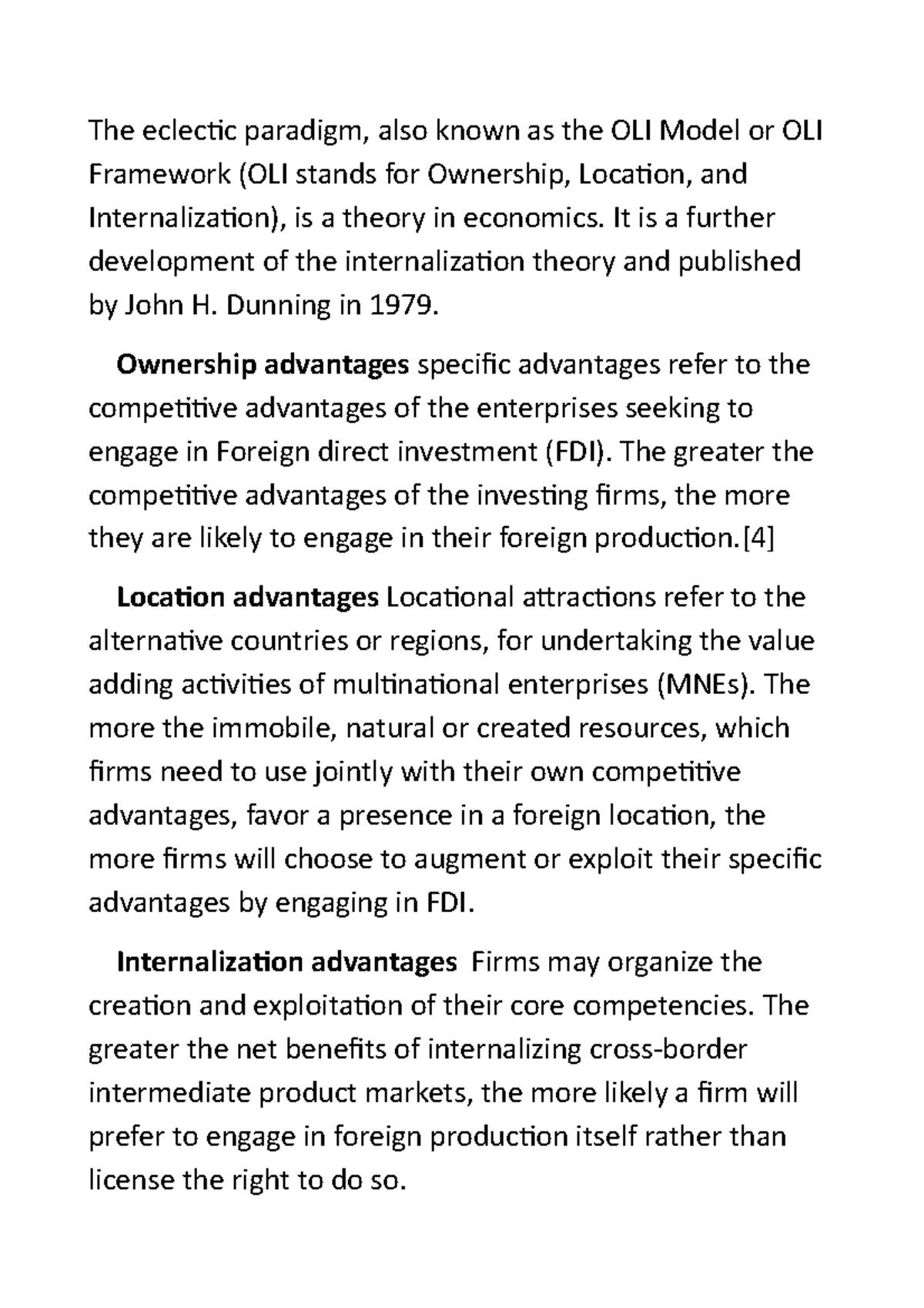 The eclectic paradigm(OLI model) - The eclectic paradigm, also known as ...