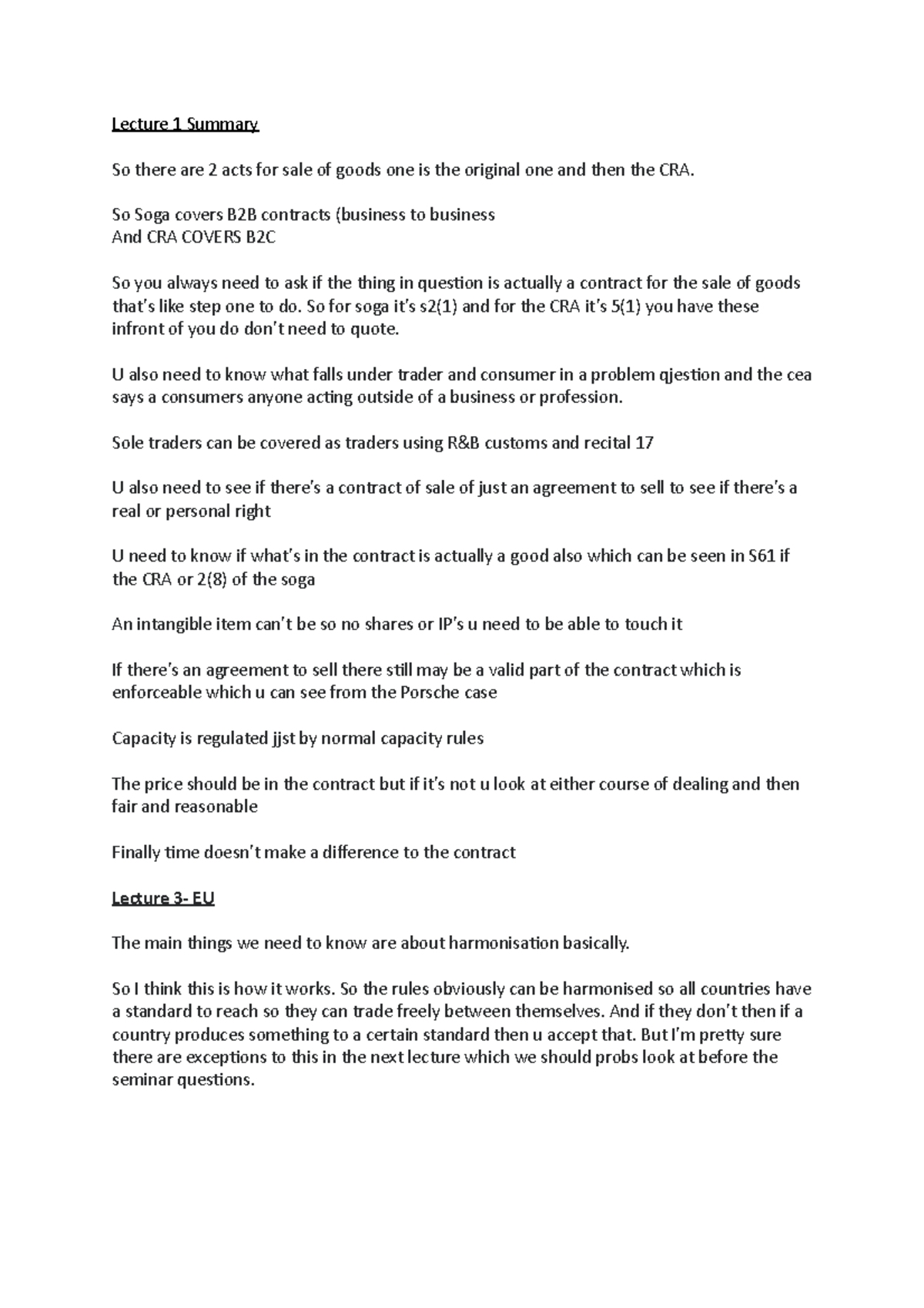 Commercial Summaries - Lecture 1 Summary So there are 2 acts for sale ...