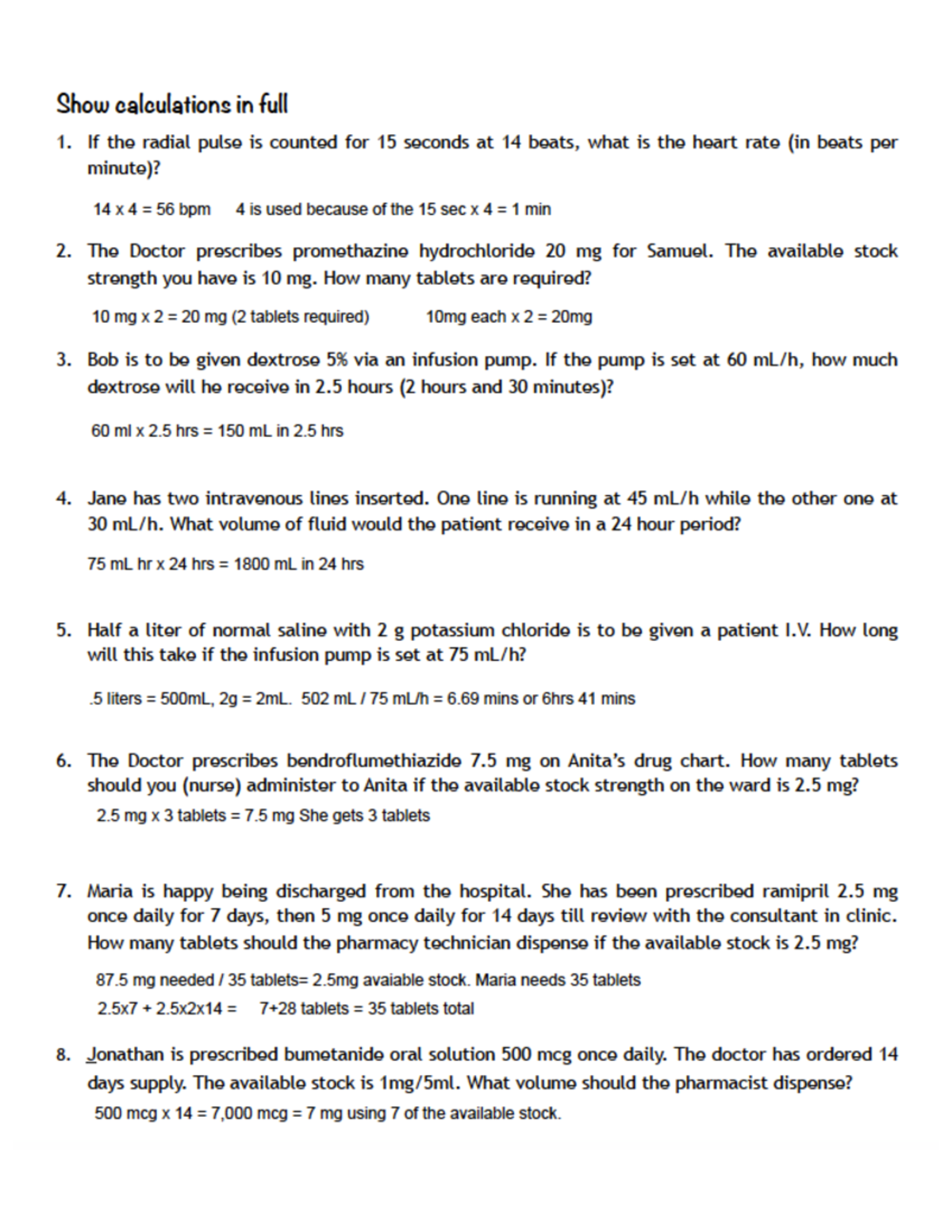 Clinical Math Examples - NUR3250 - Studocu