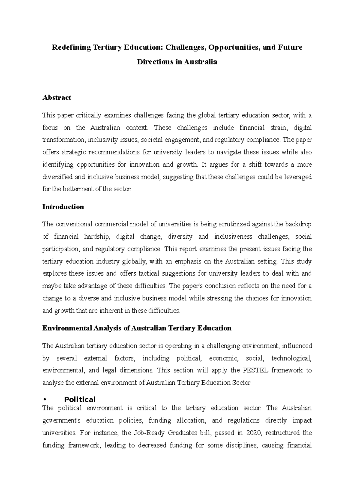 Redefining Tertiary Education: Challenges, Opportunities, and Future ...